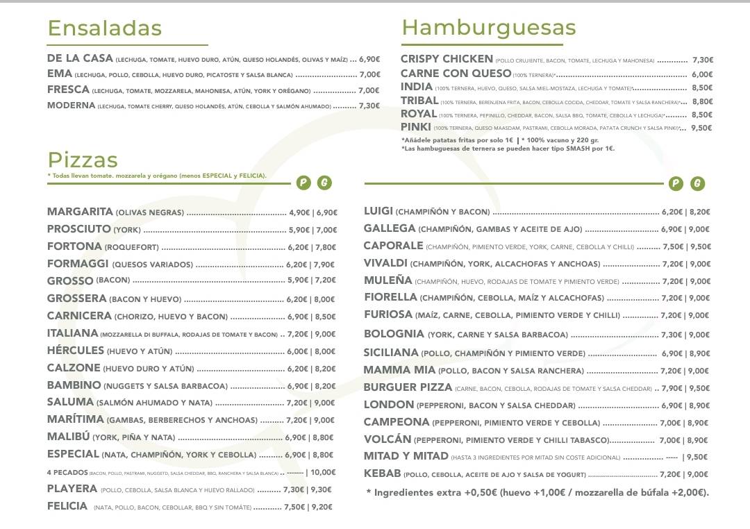 Menu at Pizzería Caporale Mula, Mula