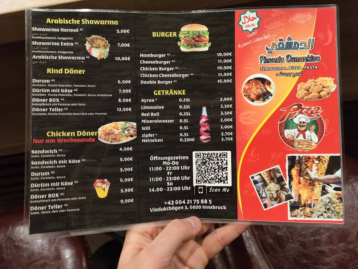 Speisekarte von Pizzeria Damaskino, Innsbruck