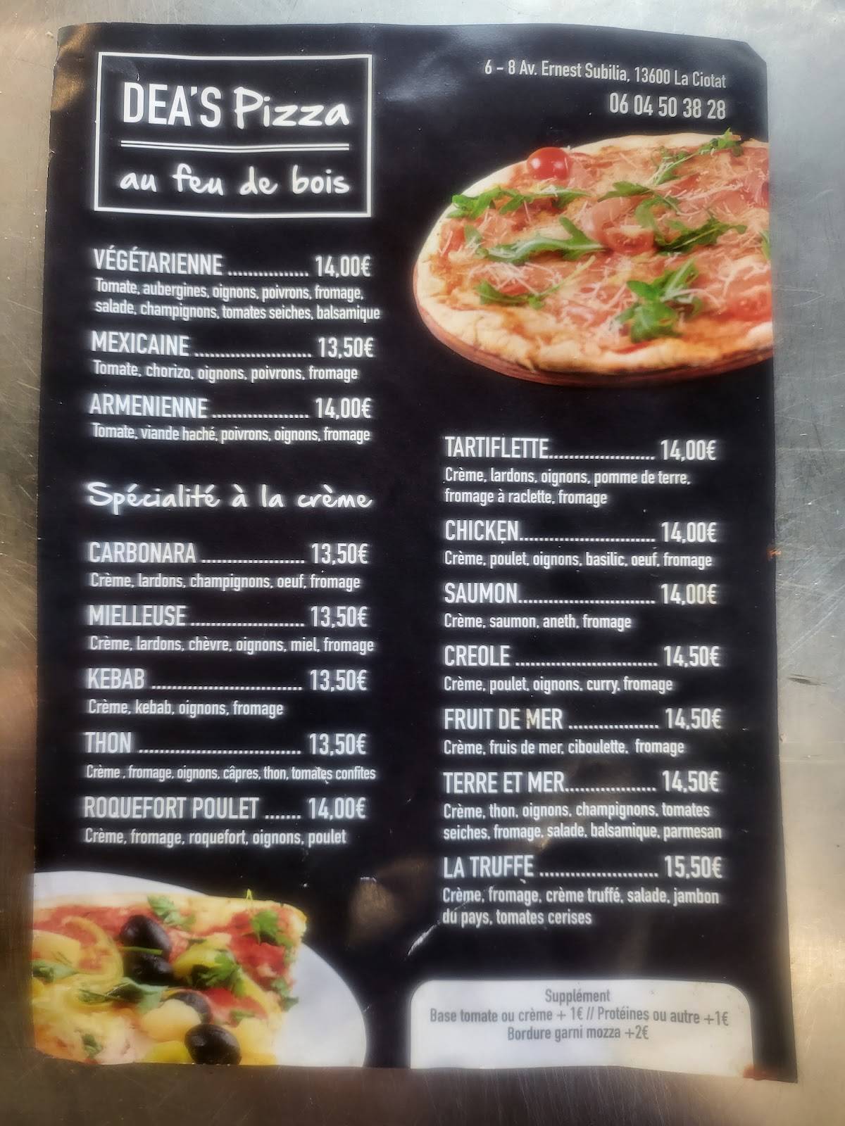 Menu au Dea's Pizza pizzeria, La Ciotat