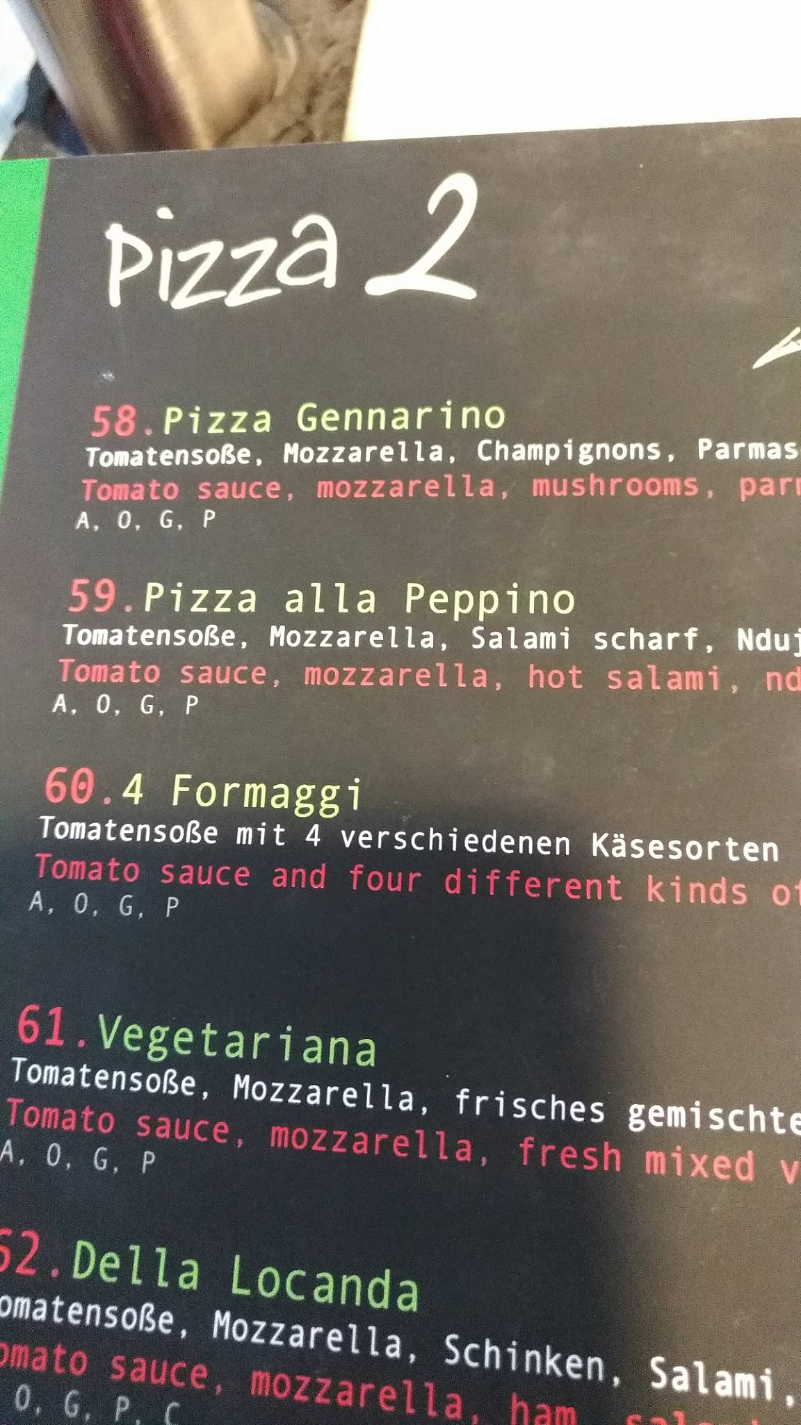 Speisekarte von Pizzeria Diletto, Linz