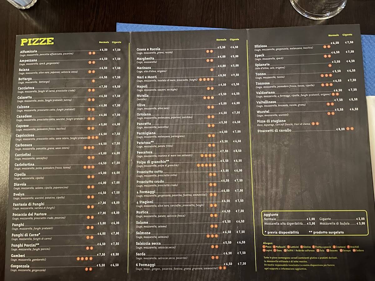 Menu da Evelyn Pizza Selargius pizzeria, Cagliari