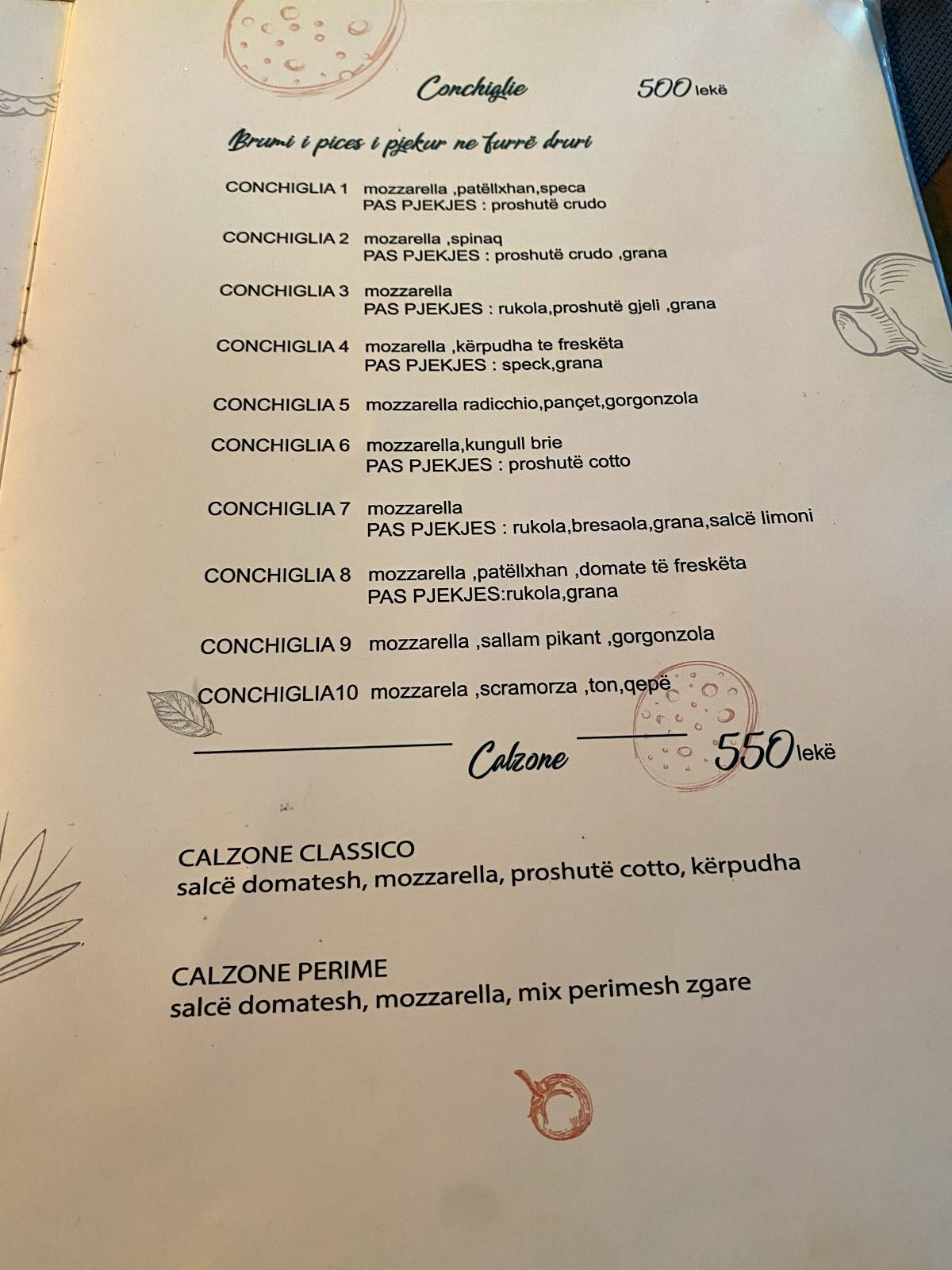 Menu at Pizzeria Favolosa, Tirana