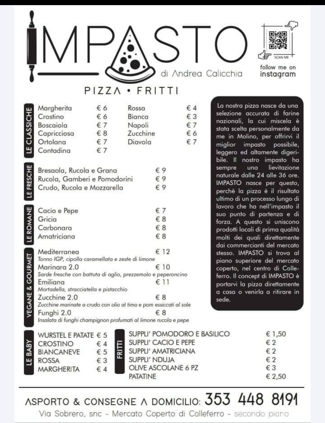 Speisekarte von Pizzeria Impasto, Colleferro