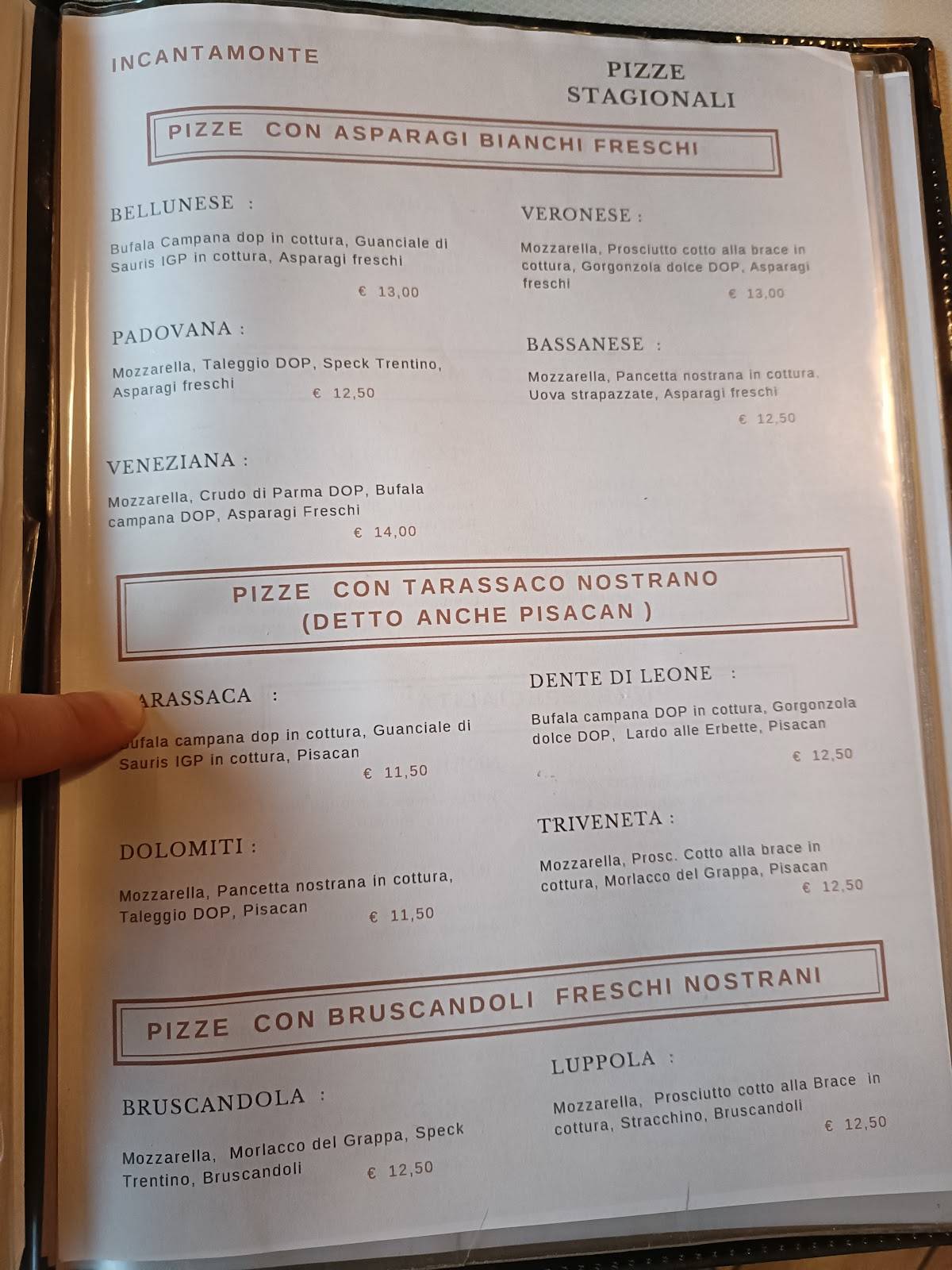 Menu da IncantaMonte pizzeria, Monte di Malo