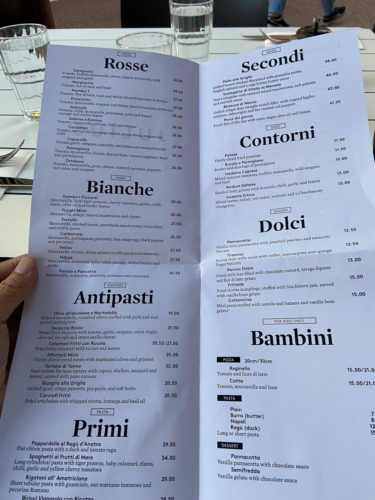 Menu at Julius Pizzeria, South Brisbane
