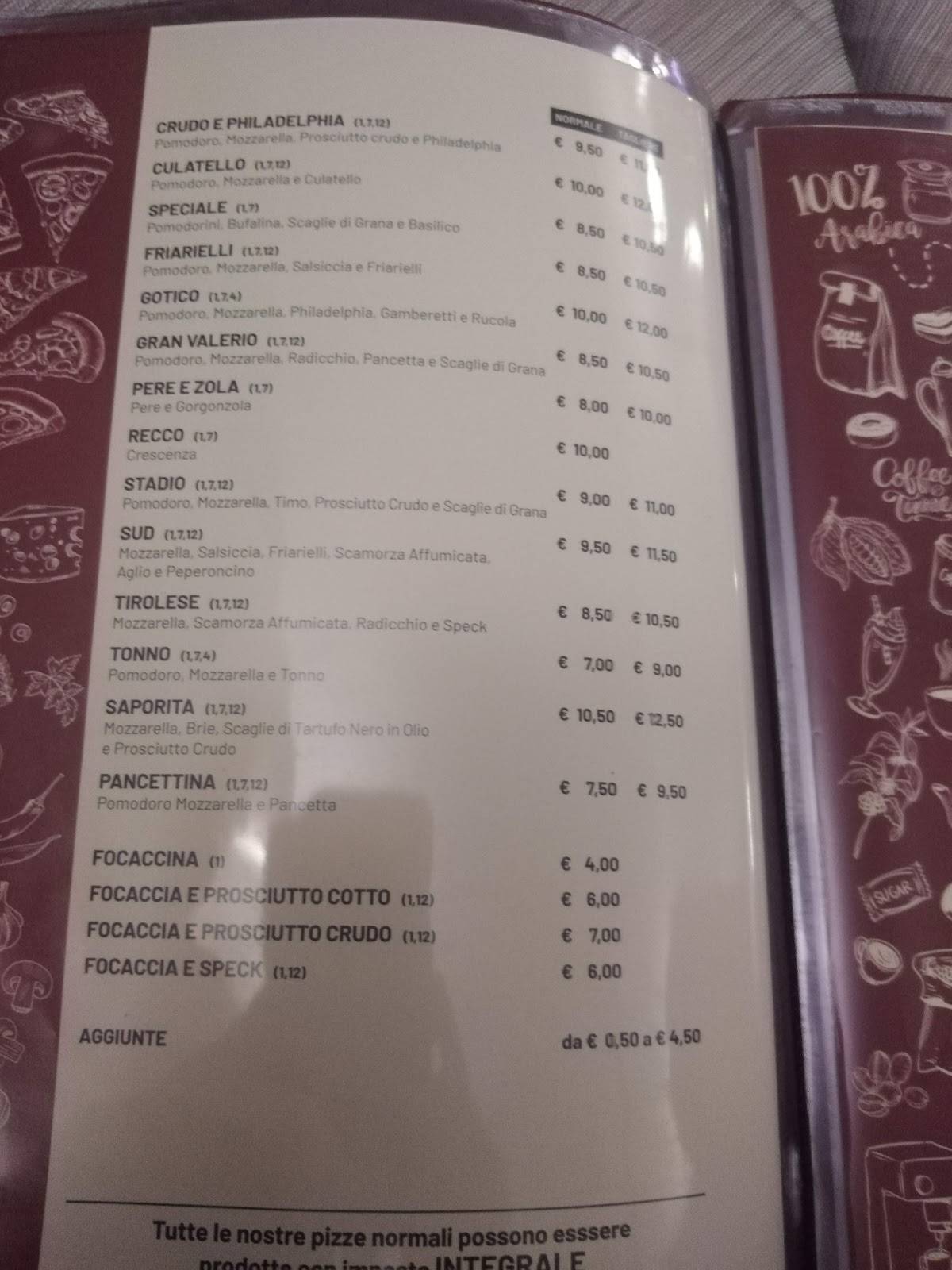 Menu da La Siesta pizzeria, Piacenza