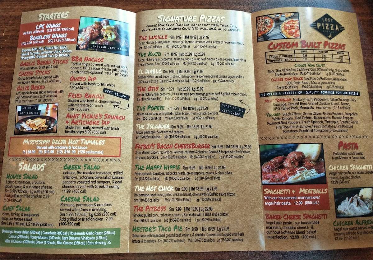 Menu at Lost Pizza Co. Pensacola North pizzeria, Pensacola