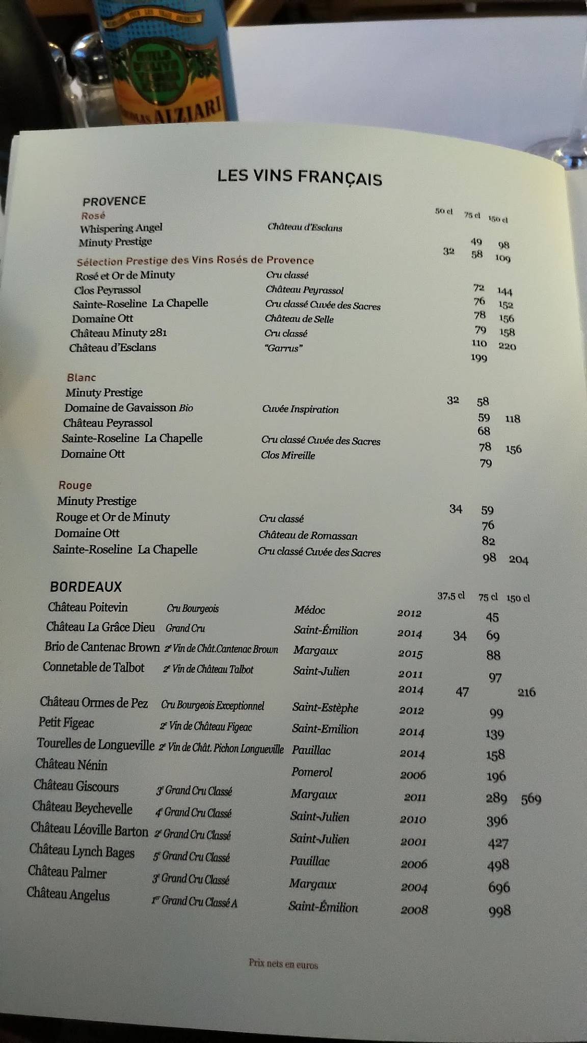 Menu at Mamo Michelangelo pizzeria, Antibes