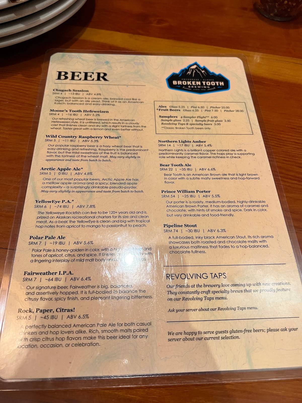 Menu at Moose's Tooth Pub & Pizzeria, Anchorage