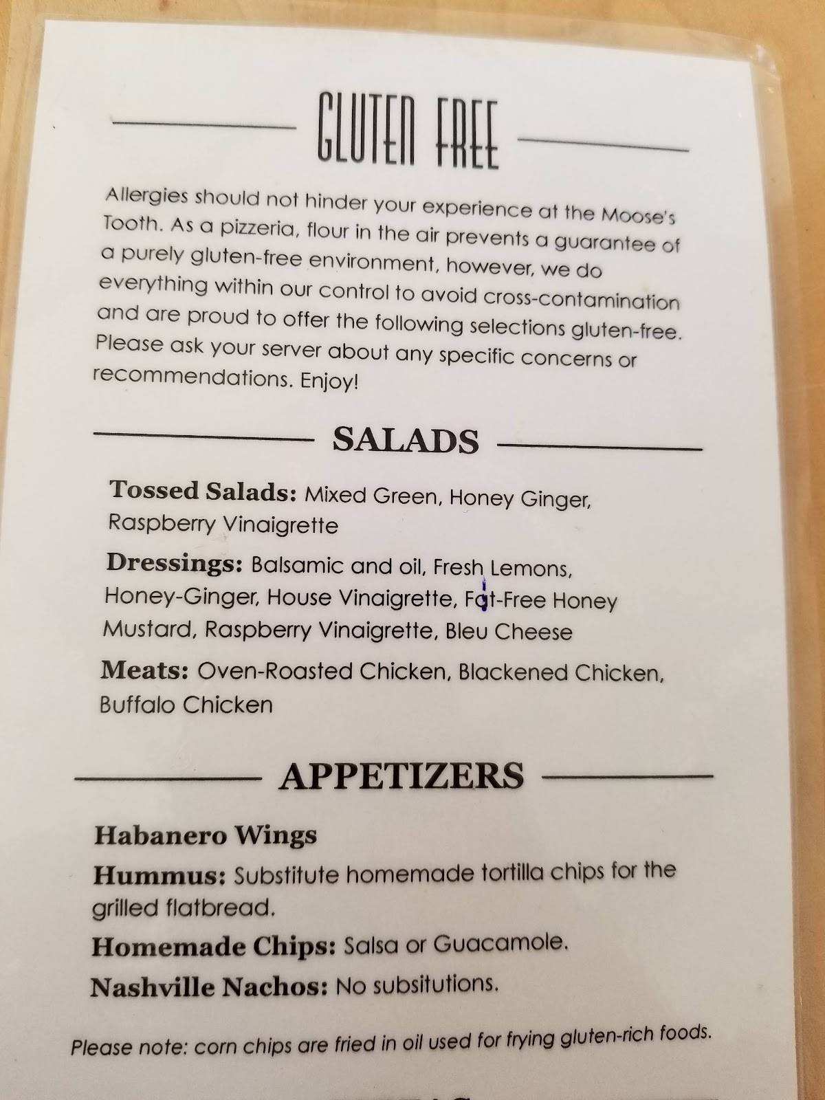 Menu at Moose's Tooth Pub & Pizzeria, Anchorage