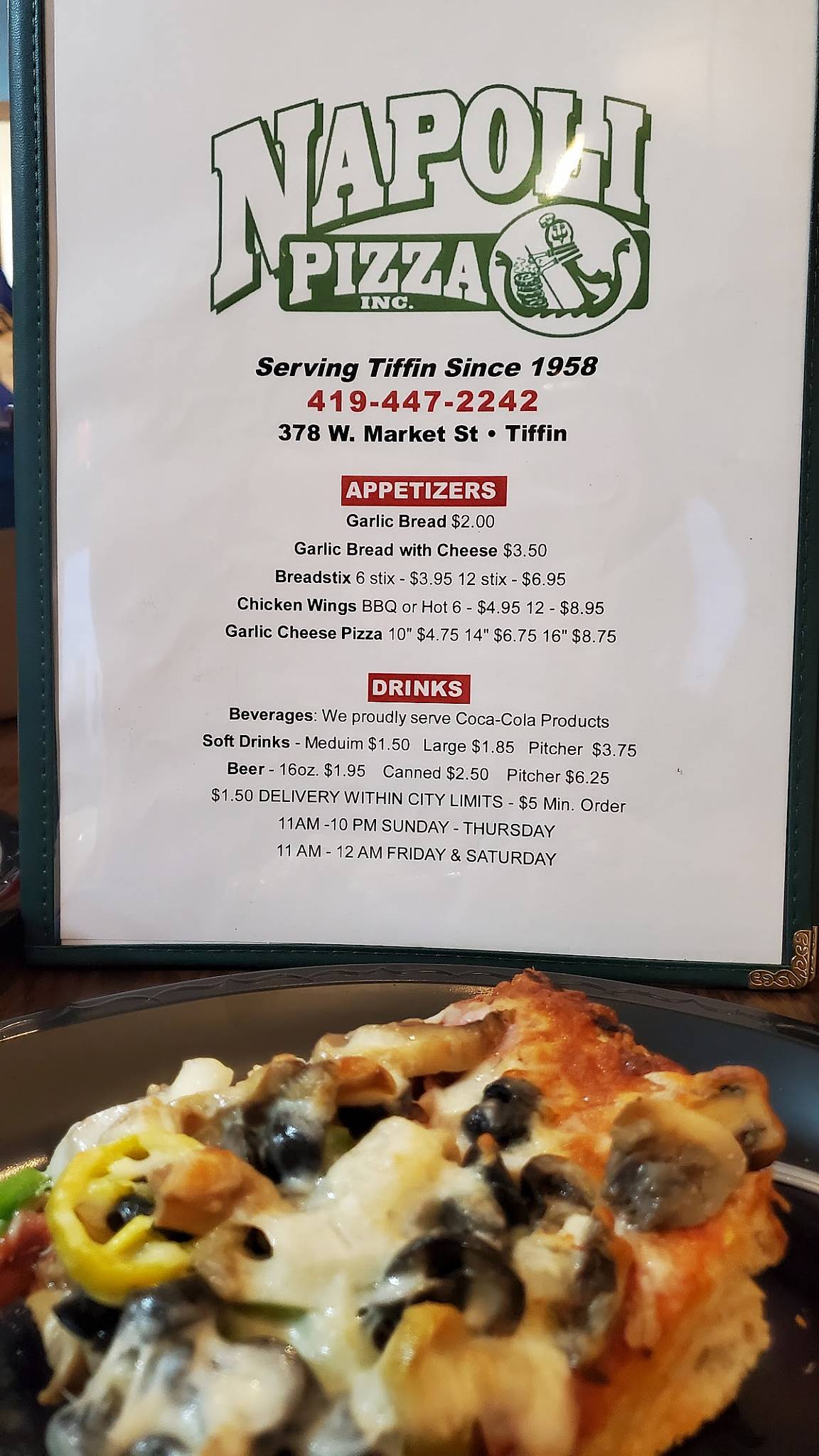 Menu at Napoli Pizza pizzeria, Tiffin