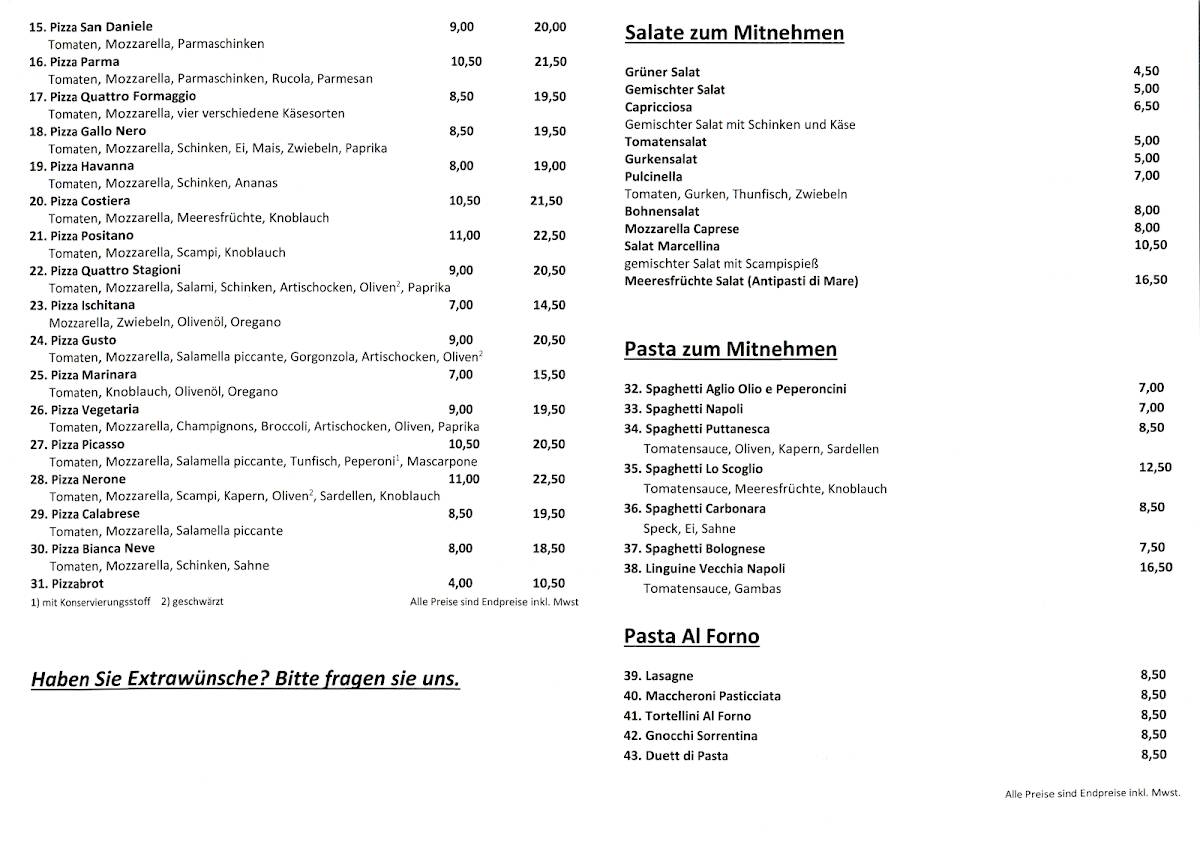 Speisekarte von Pizzeria Osteria Nerone, Wallersdorf