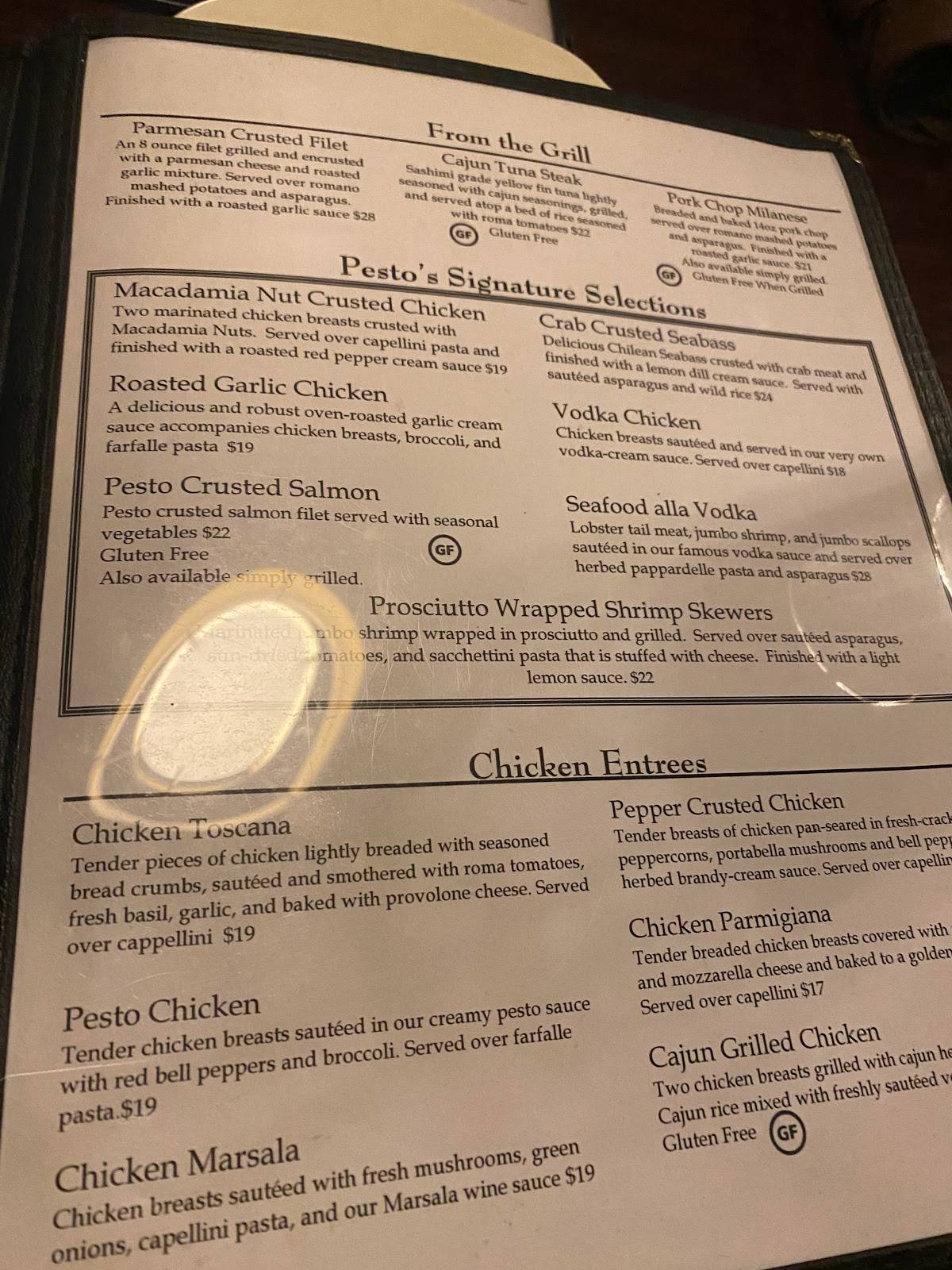 Menu at Pesto's Italian Restaurant, Valparaiso