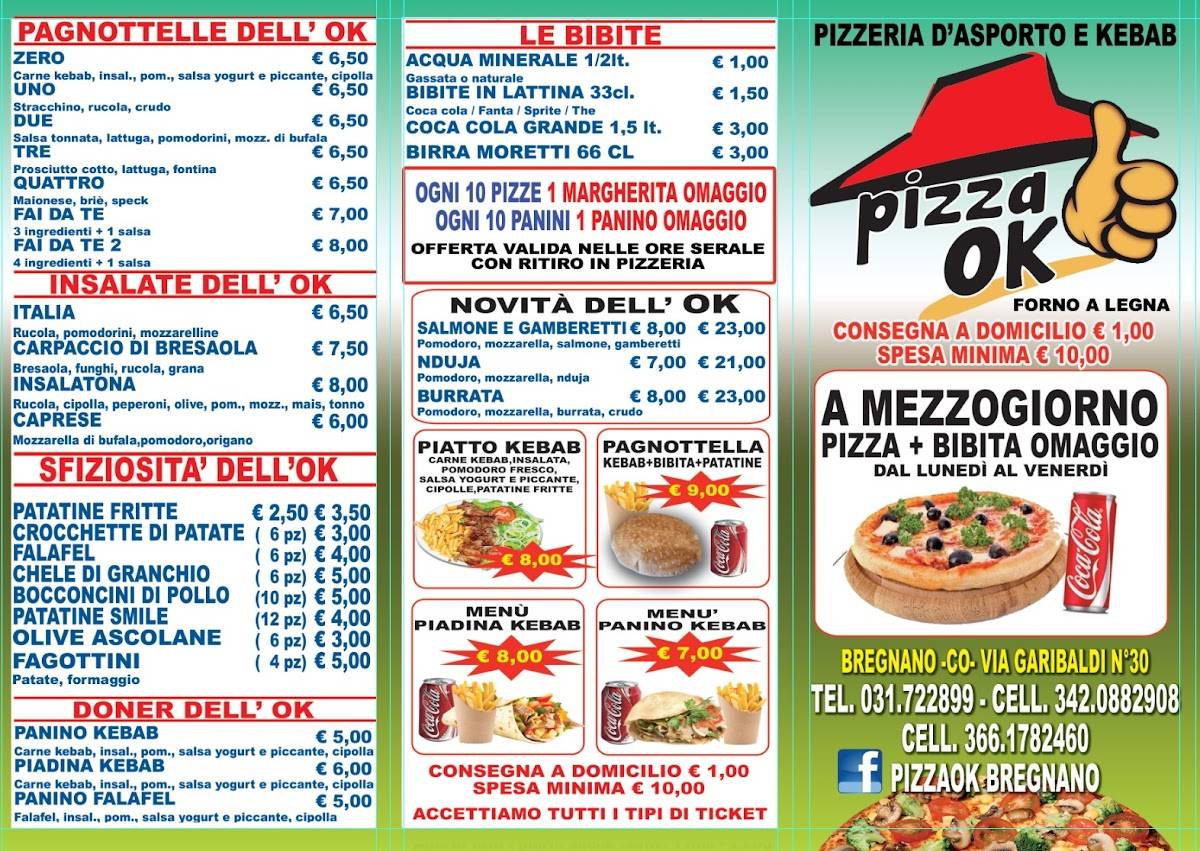 Menu da Pizza Ok pizzeria, Bregnano