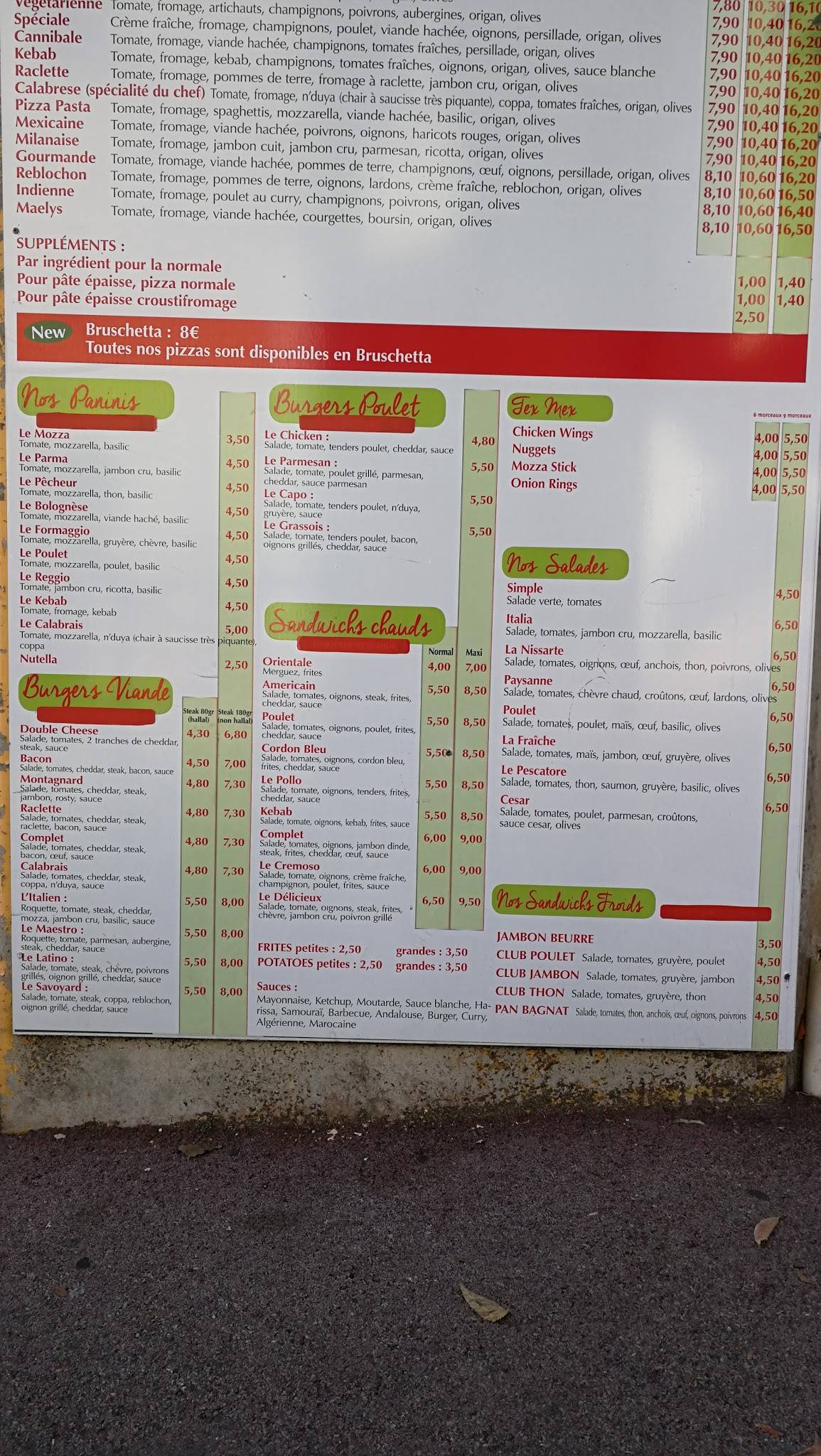 Carta de Pizzeria La Casa Calabrese, Grasse, 38 Chem. de l'Orme