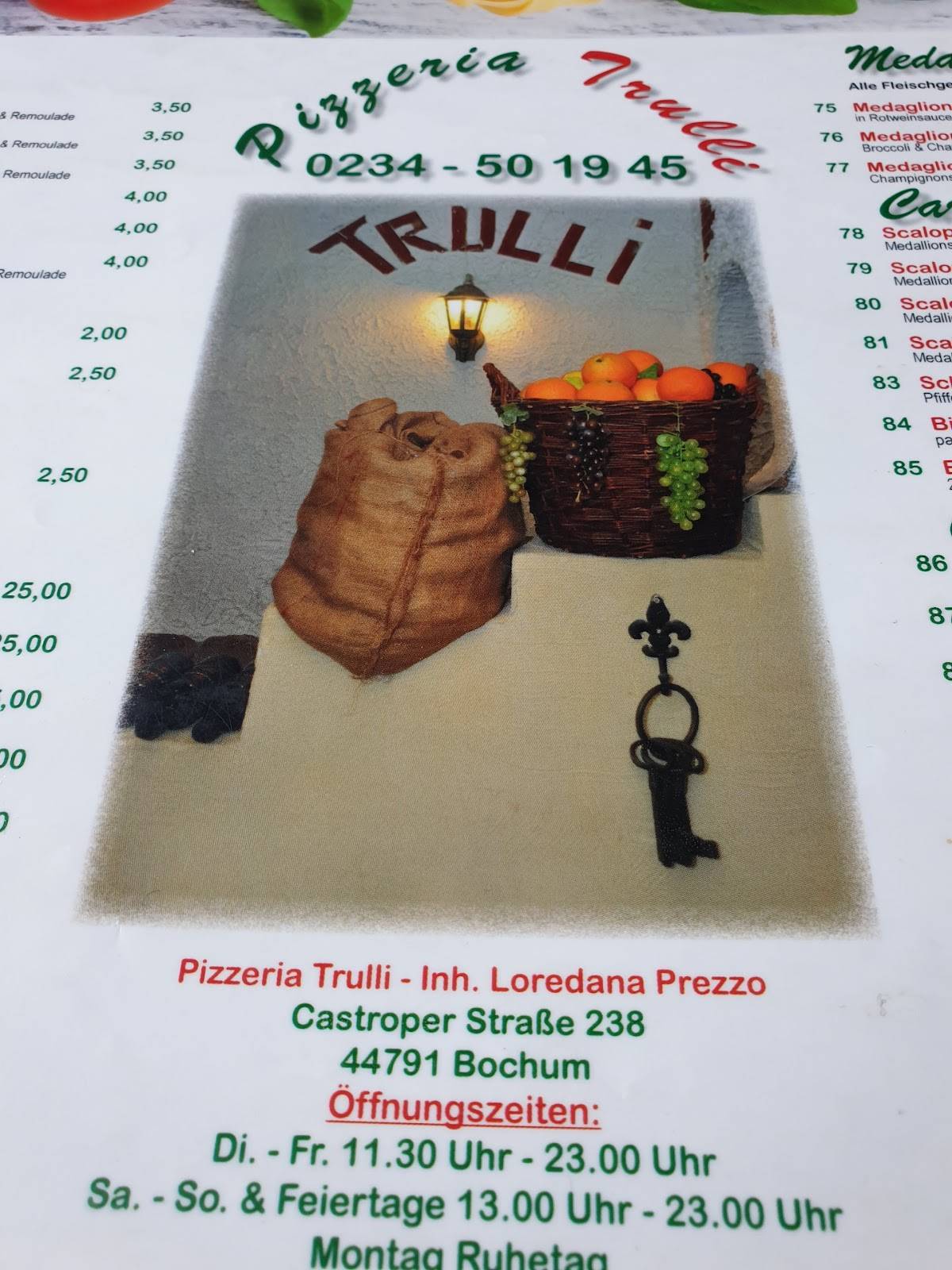 Speisekarte von Pizzeria Trulli, Bochum, Castroper Str. 238