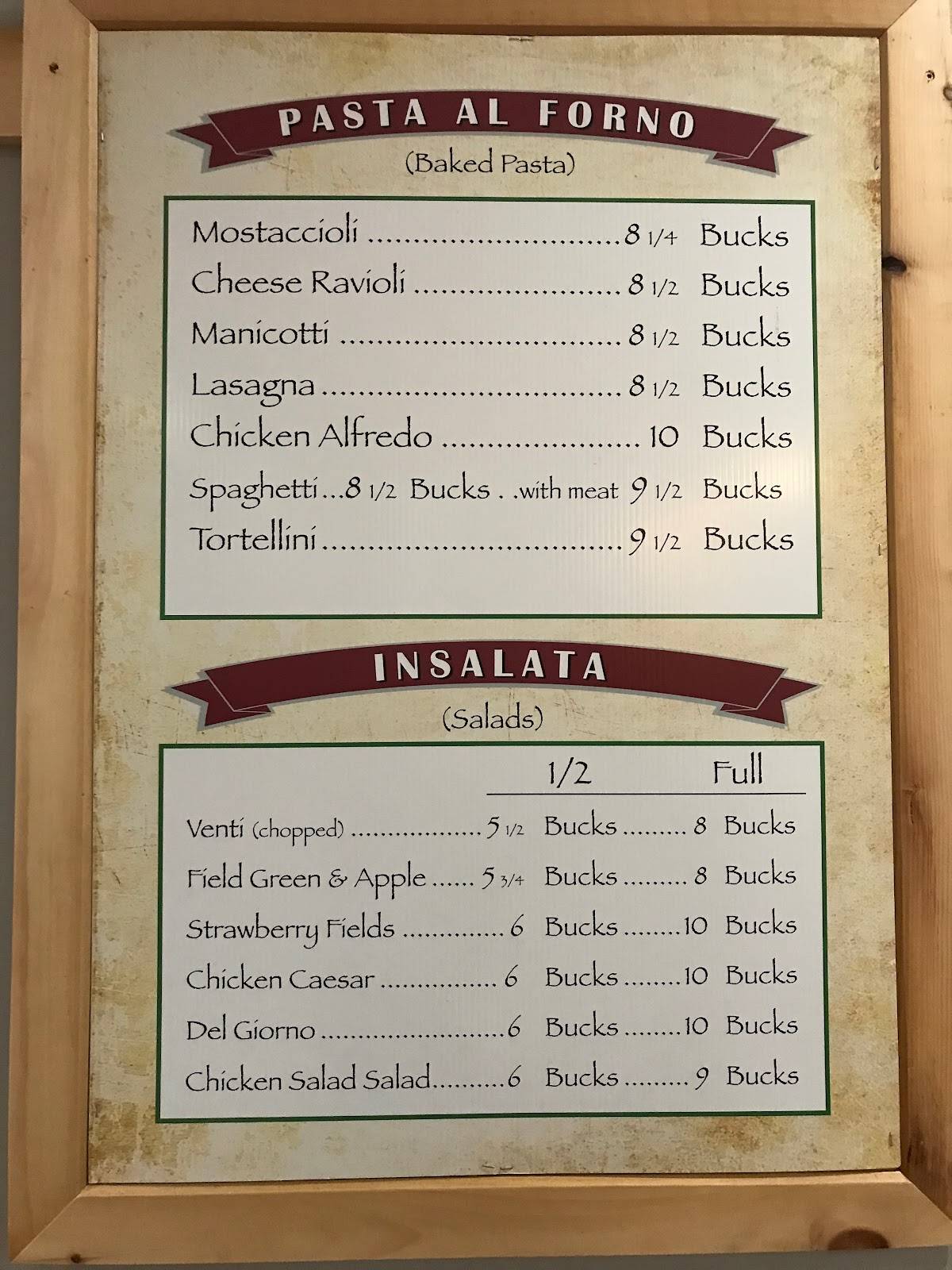 Menu at Pizzeria Venti, Vonore