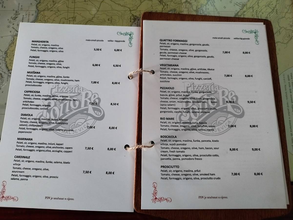 Menu at Pizzeria Porto Re, Kraljevica