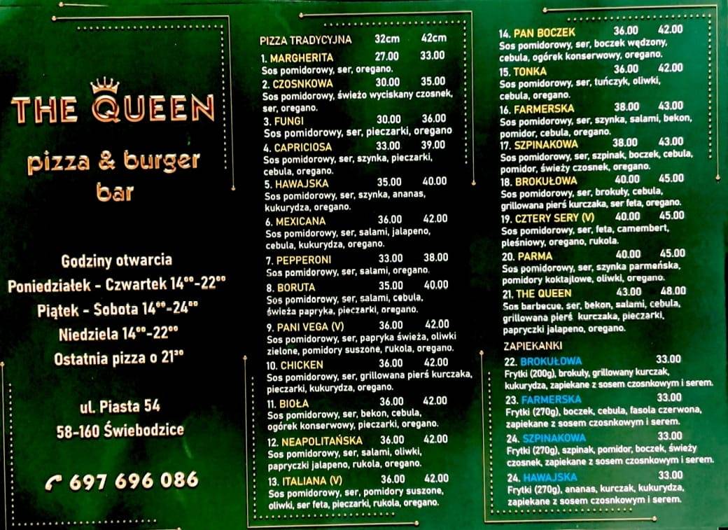 Menu at Pizza and Burgers The Queen pub & bar, Świebodzice