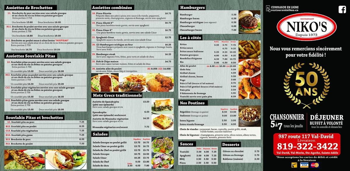 Menu au Restaurant Niko's, Val-David