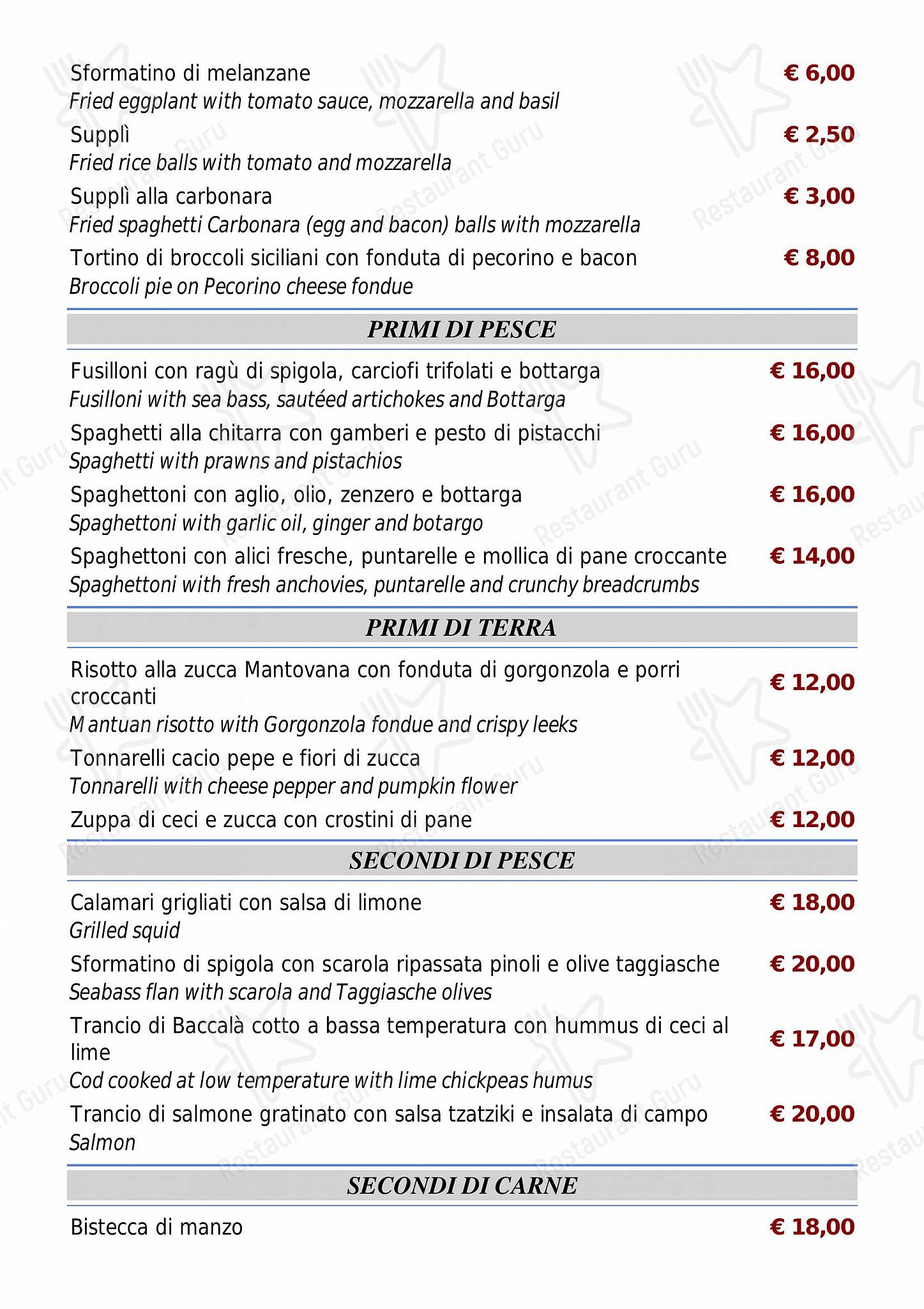 Speisekarte von Ristorante Capperi!, ROM, Via Damiano Chiesa