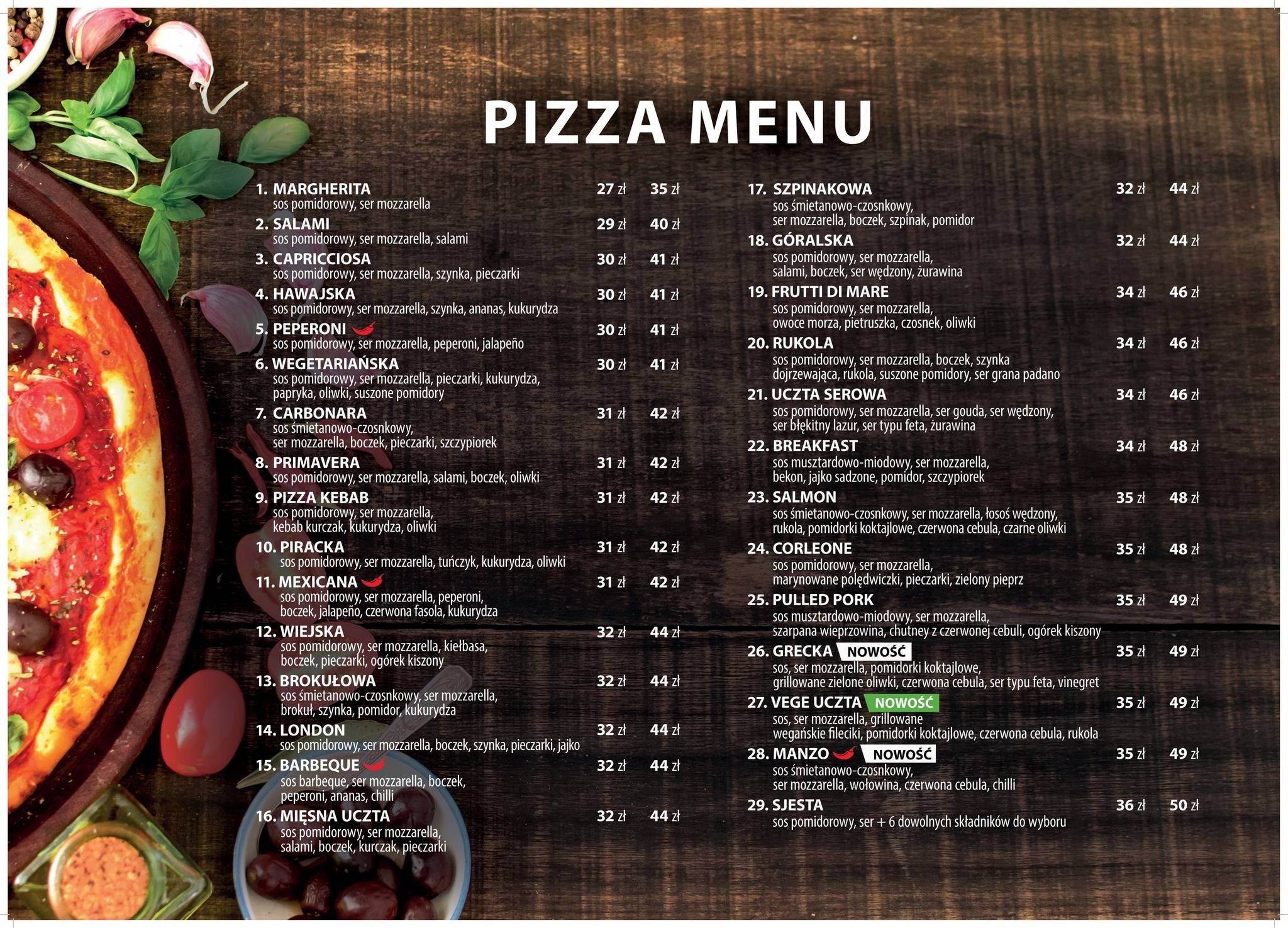 Menu at Pizzeria Sjesta, Kielce