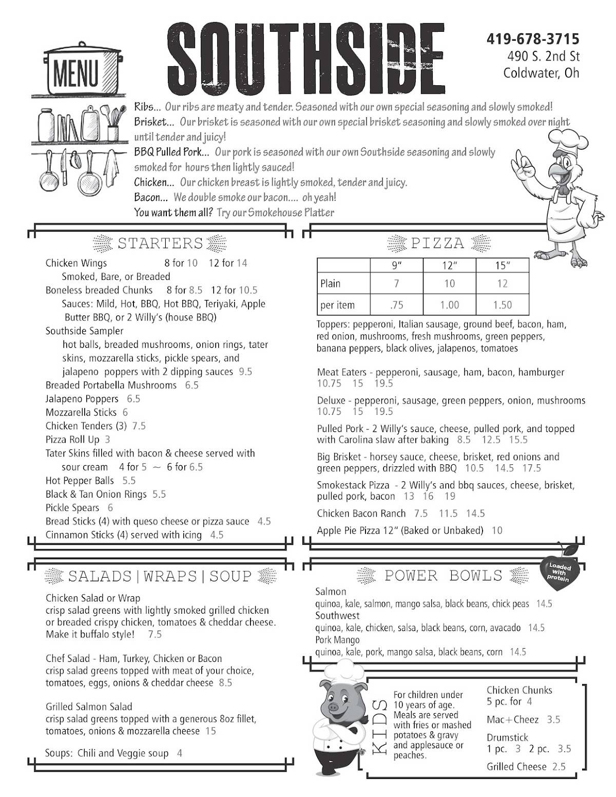 Menu at Southside Restaurant, Coldwater
