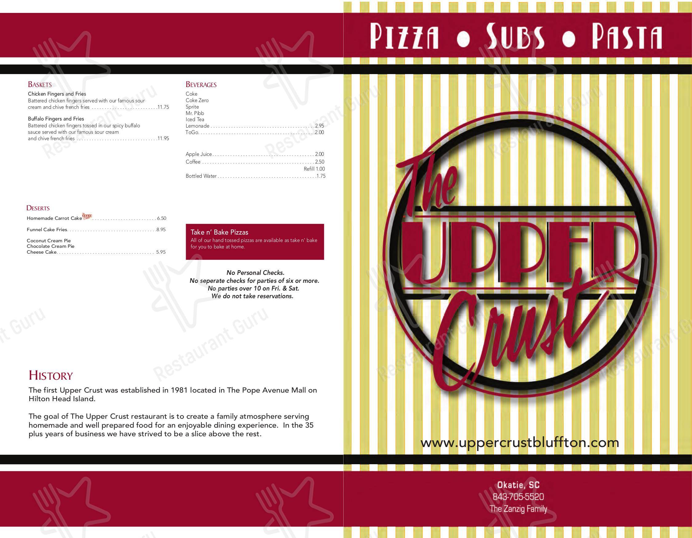 Menu at Upper Crust pizzeria, Hardeeville