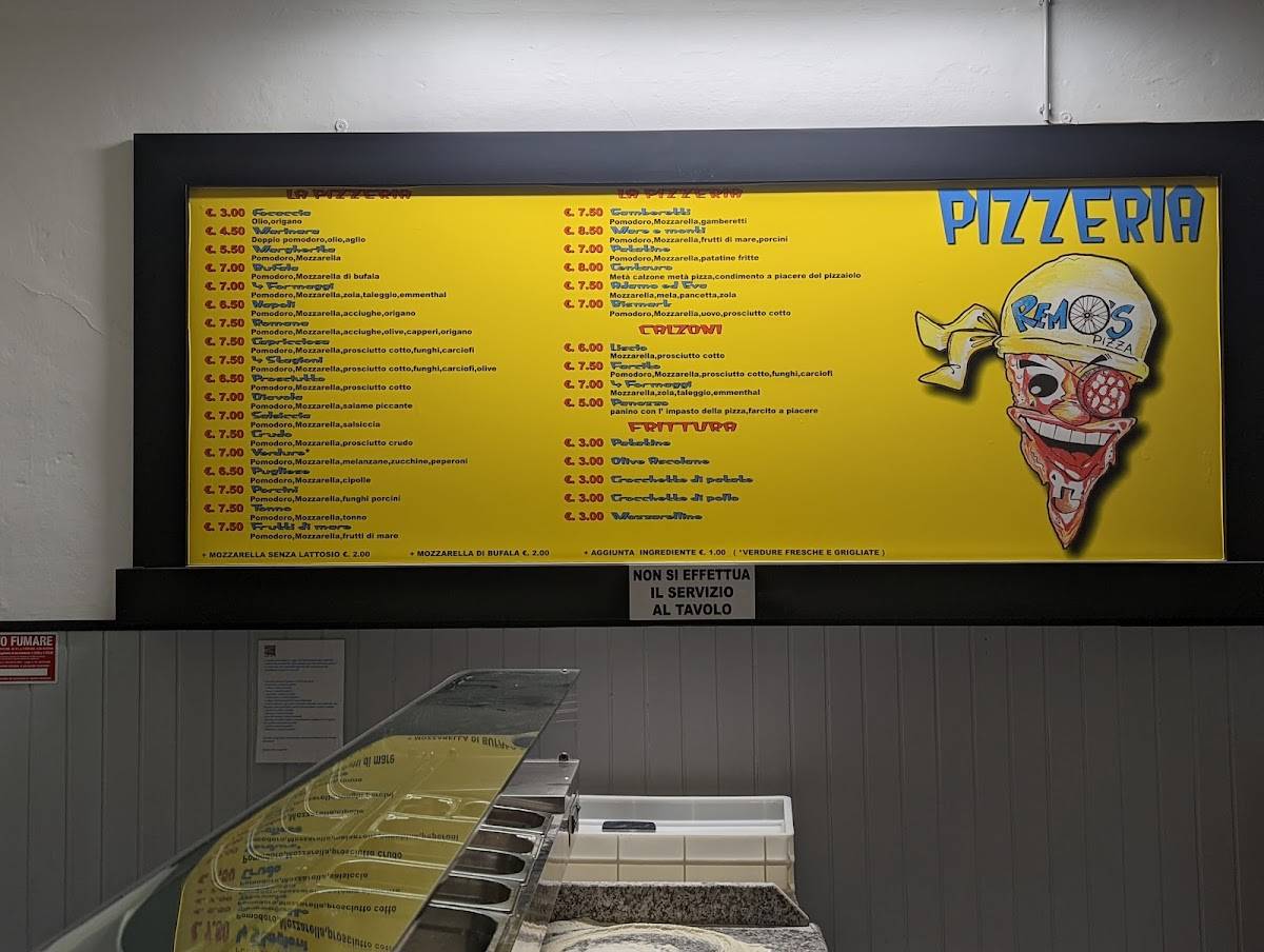 Menu at Pizzeria da Remo, Crema