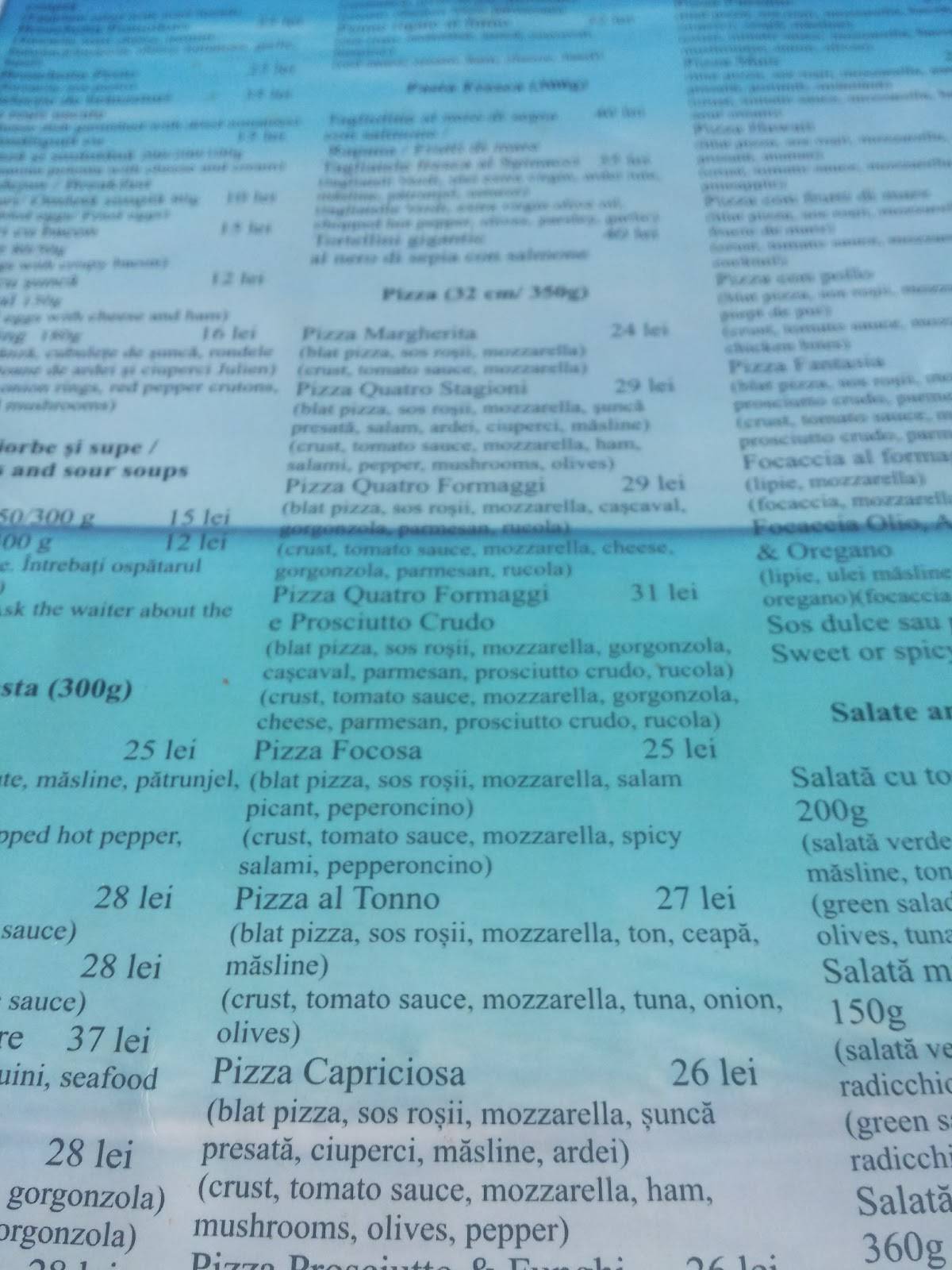 Menu at Playa Papaya, Mamaia-Sat