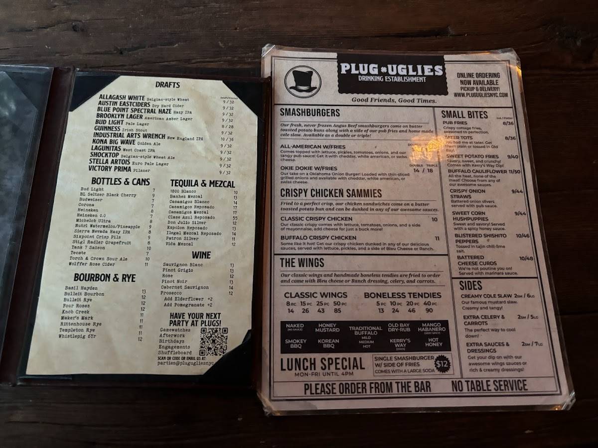 Menu at Plug Uglies UES pub & bar, New York City