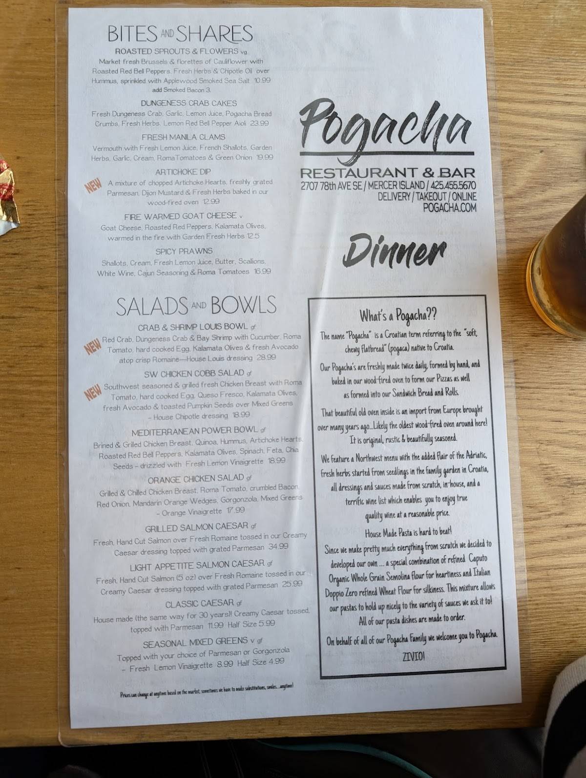 Menu at Pogacha Restaurant, Mercer Island