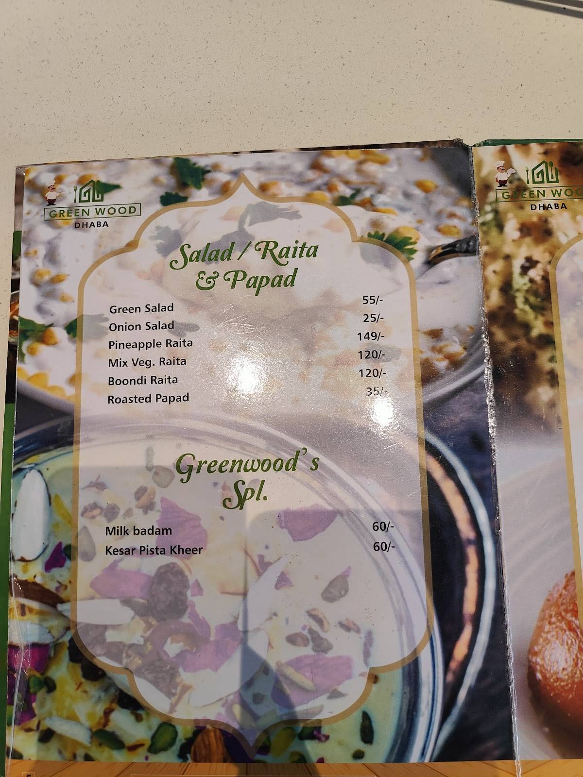 Menu at Green Wood Dhaba, Pohir, SH11