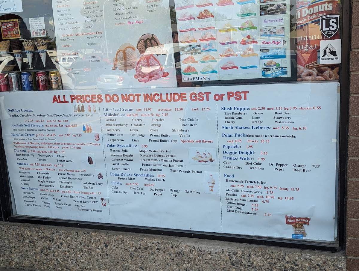 Menu at Polar Palace Ice Cream, Regina