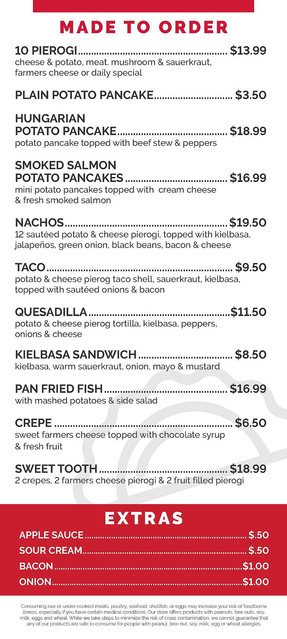 Menu at PolishPlate restaurant, Southington