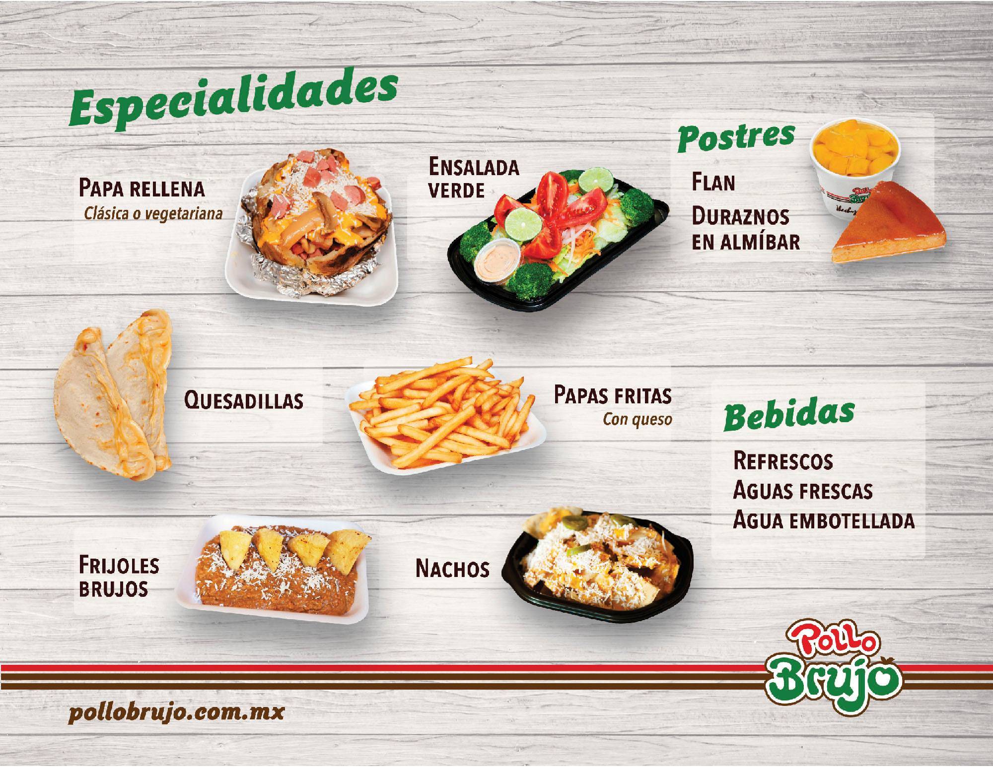 Carta del restaurante Pollo Brujo, Oaxaca, Calz. Porfirio Díaz 236 A