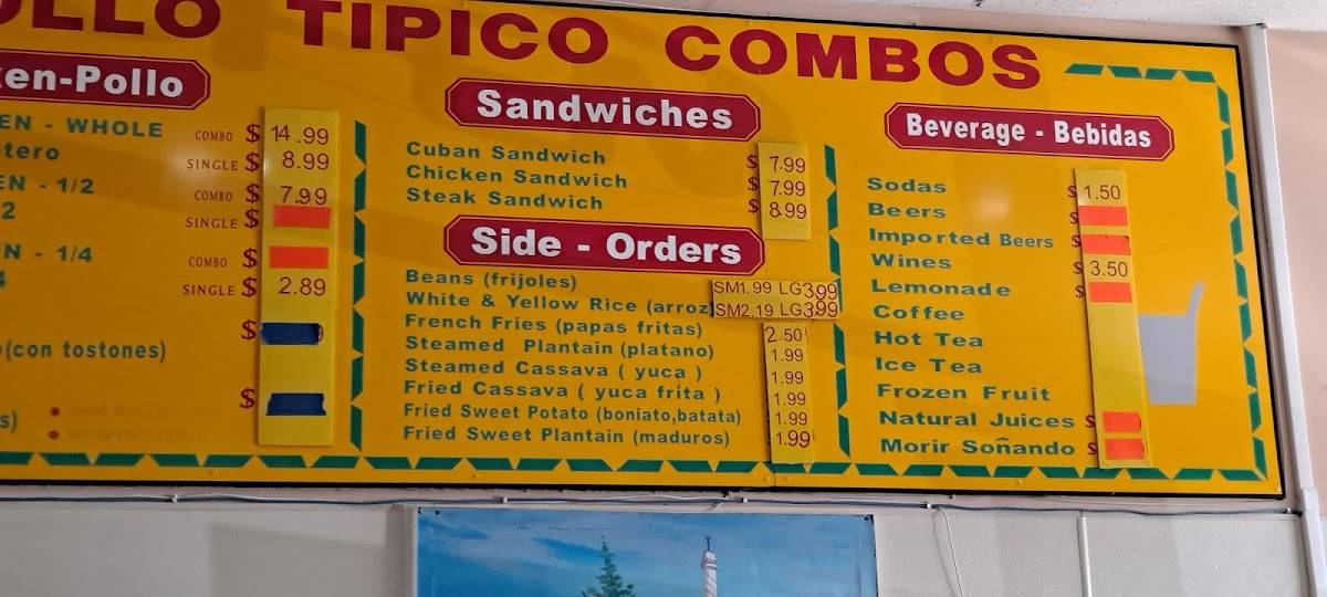 Menu at Pollo Tipico restaurant, Davie, FL-7