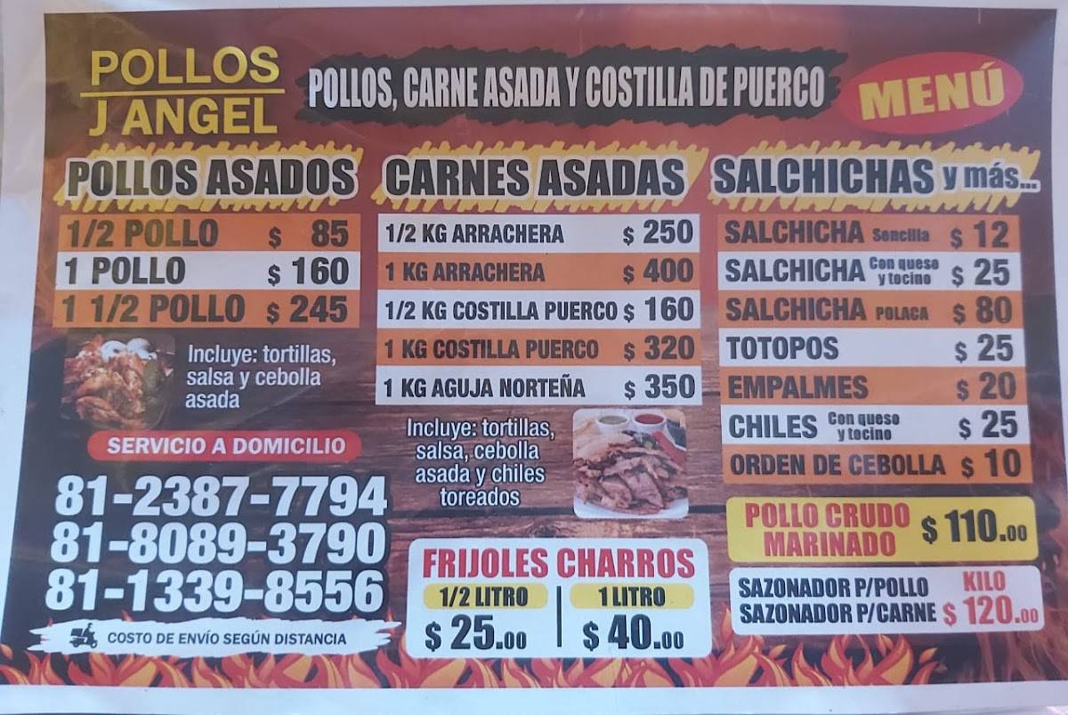 Menu at Pollos Al Carbon J.Angel restaurant, Ciudad Apodaca