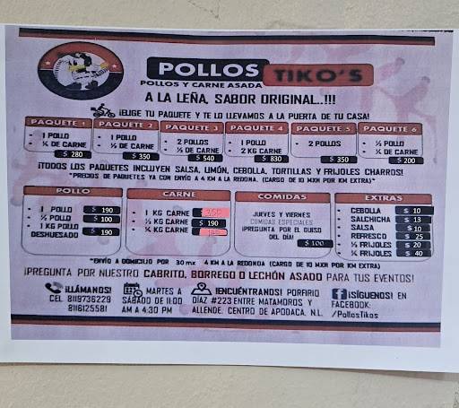 Carta del restaurante Pollos Tiko, Apodaca