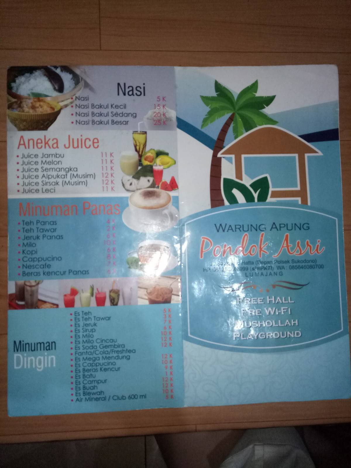 Menu at Pondok Asri Restaurant, Lumajang