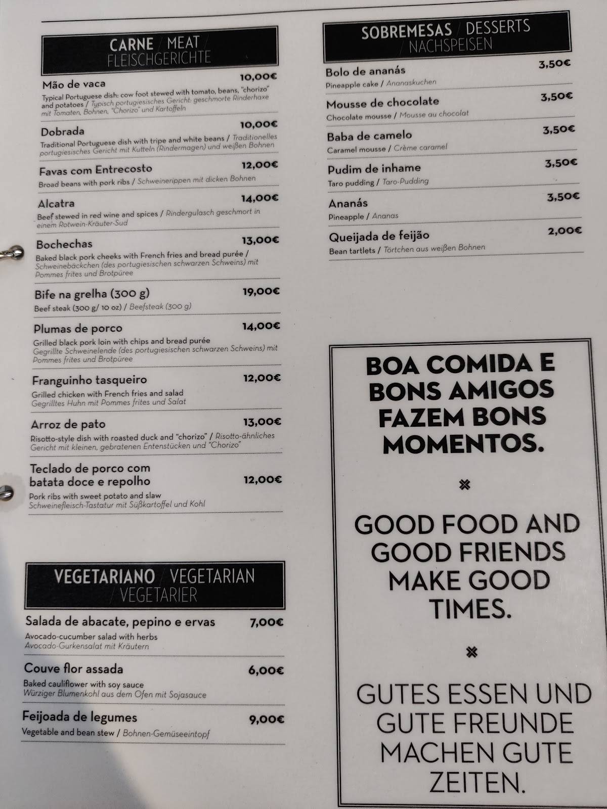 Menu at A Tasca restaurant, Ponta Delgada