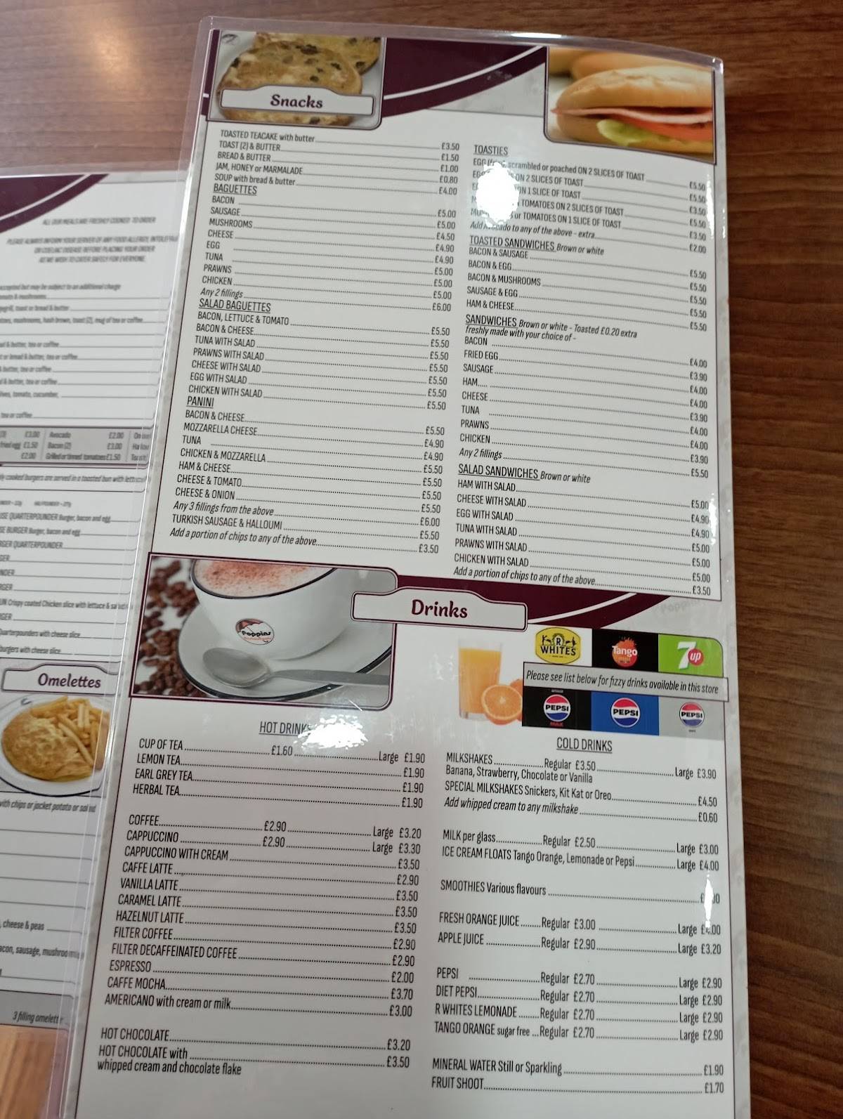 Menu at Poppins Romford cafe, Romford, 1 Western Rd