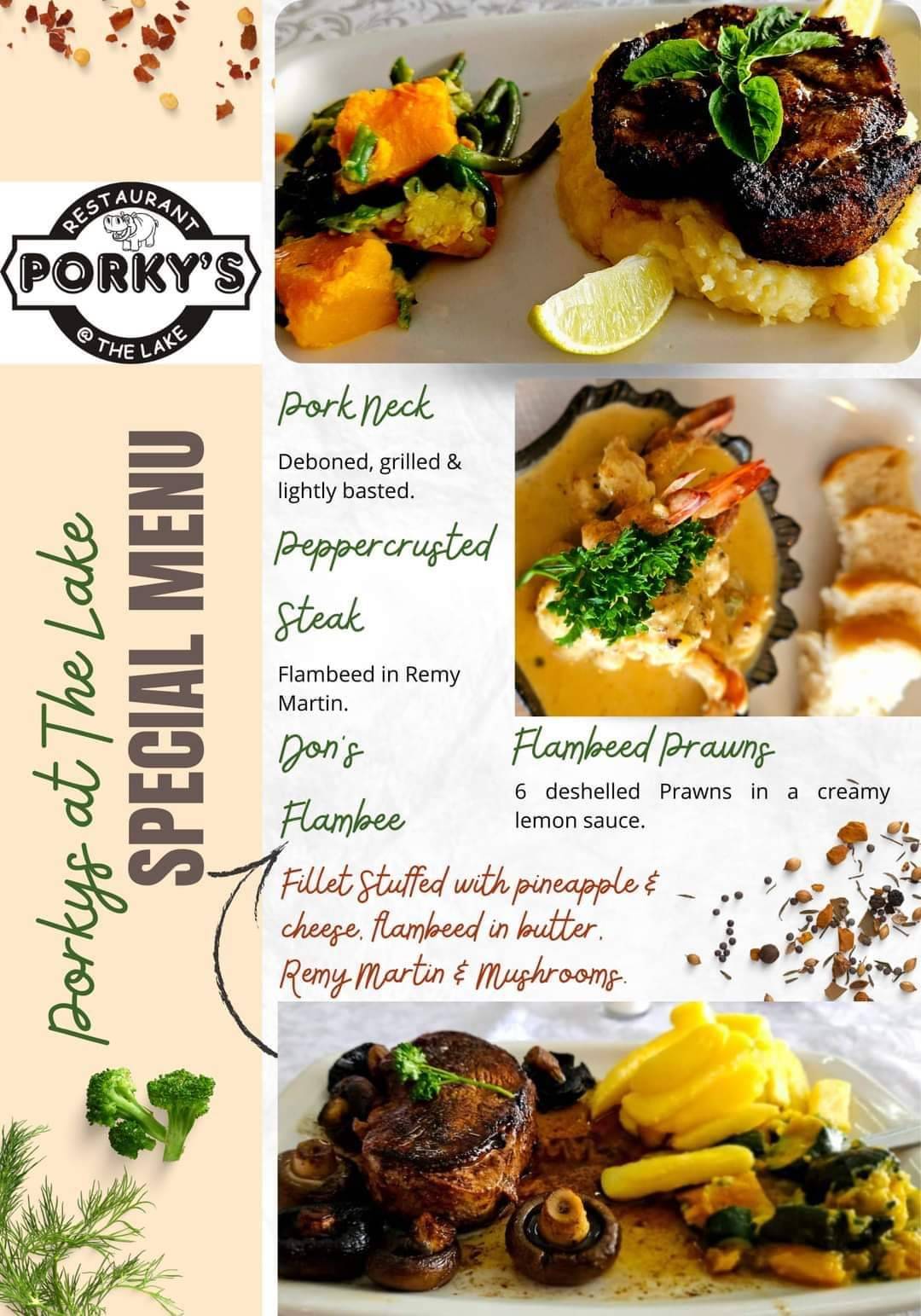 Menu at Porkys at The Lake restaurant, Richards Bay
