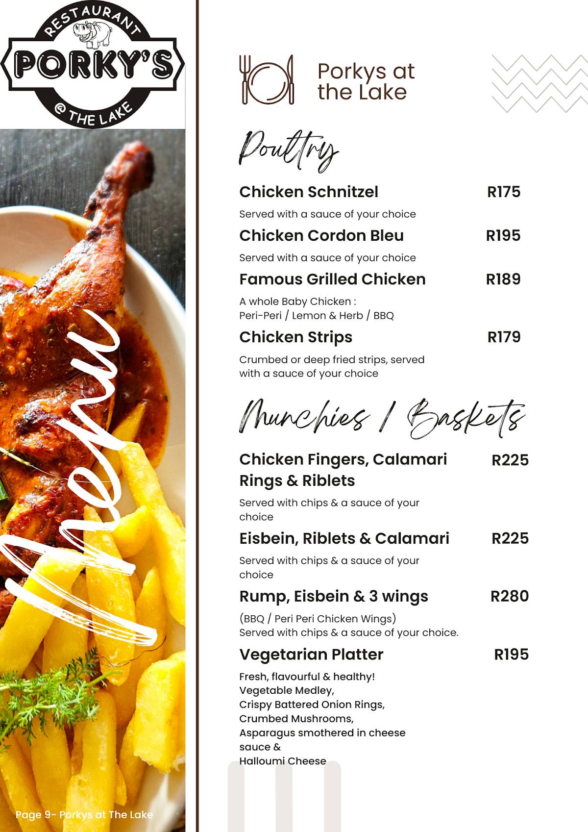 Menu at Porkys at The Lake restaurant, Richards Bay
