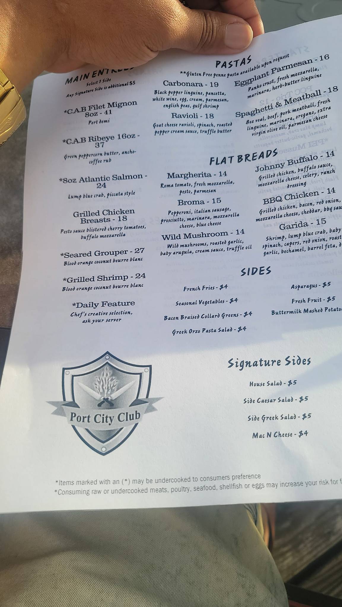Menu at Port City Club, Cornelius, Harborside Dr