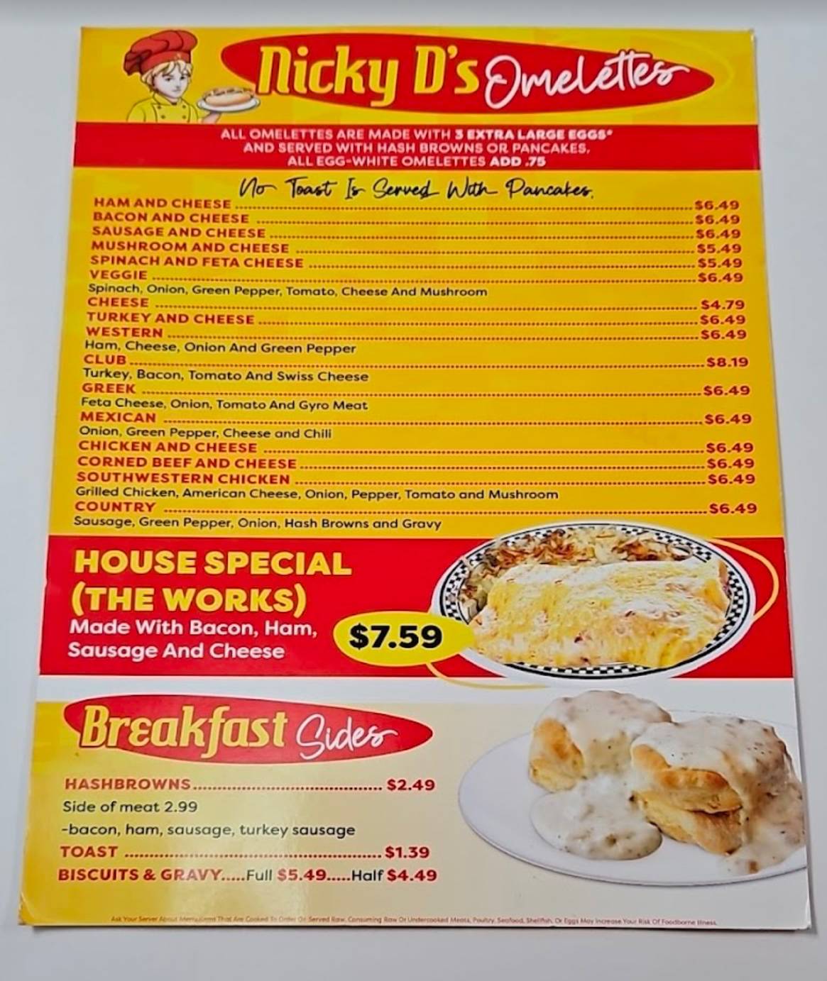 Menu at Nicky D's Burgerz restaurant, Port Huron