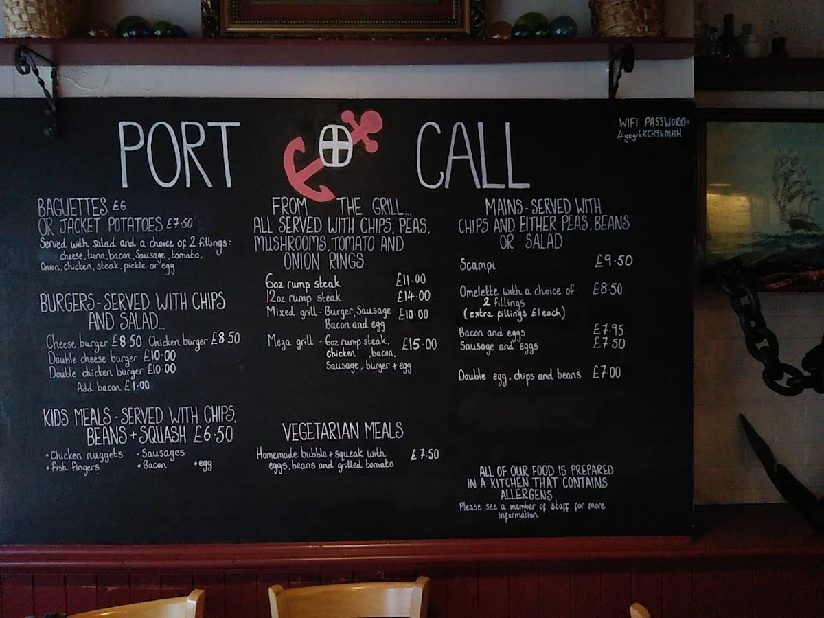 Menu at Port O Call restaurant, Plymouth, 23 Bishops Place