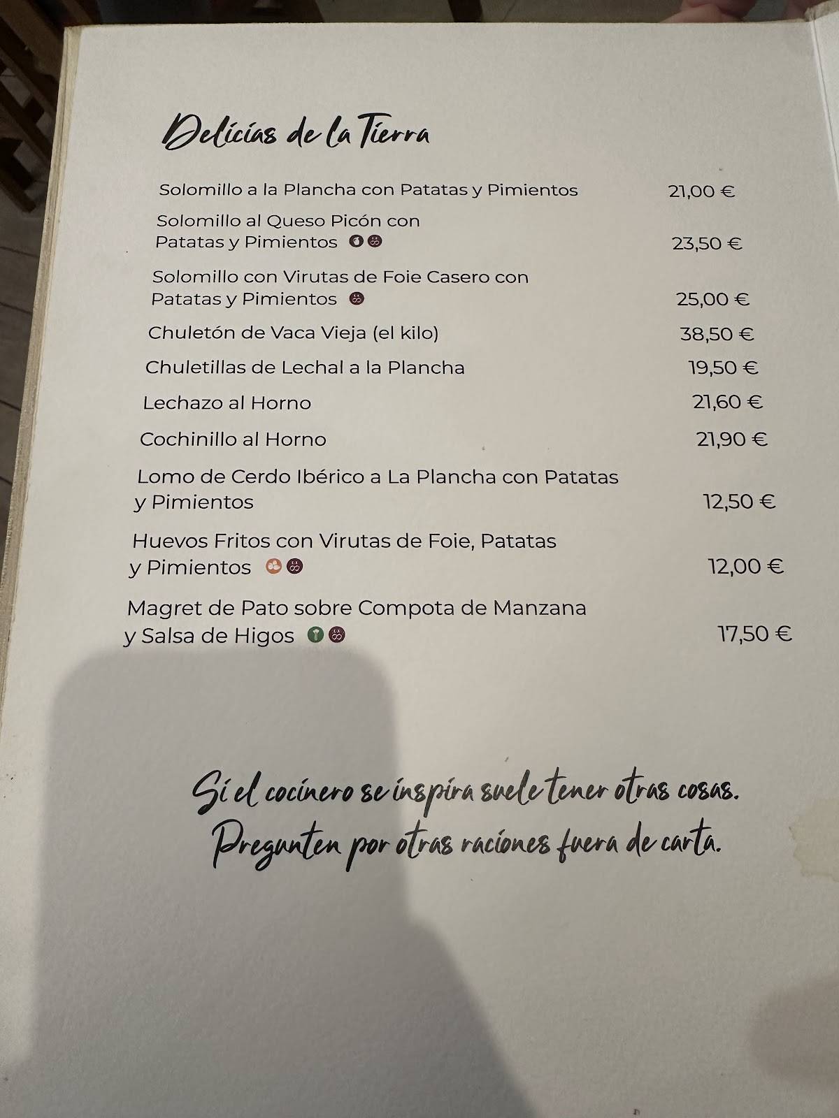 Carta de Posada Restaurante Los Gallos, Escalante