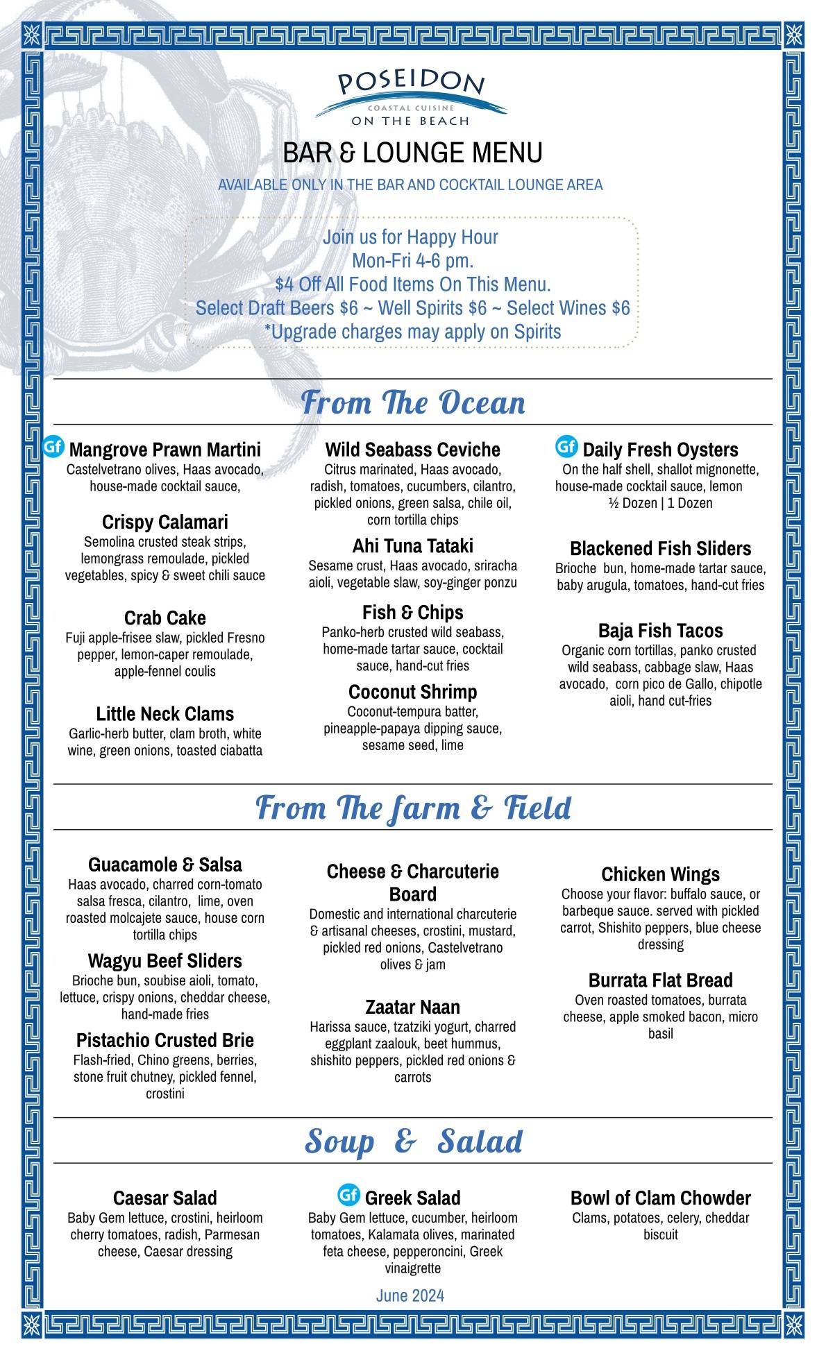 Menu at Poseidon Restaurant Del Mar, Del Mar
