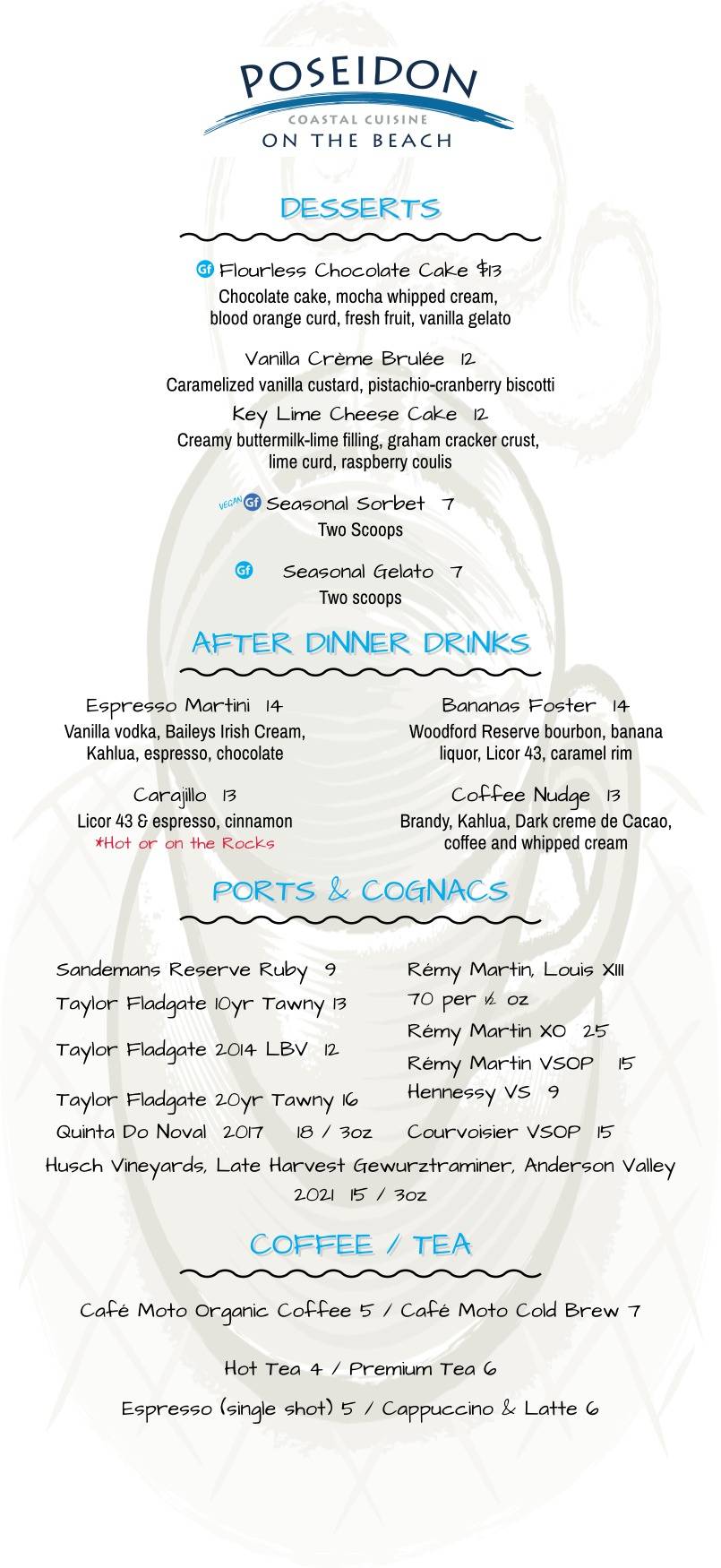 Menu at Poseidon Restaurant Del Mar, Del Mar